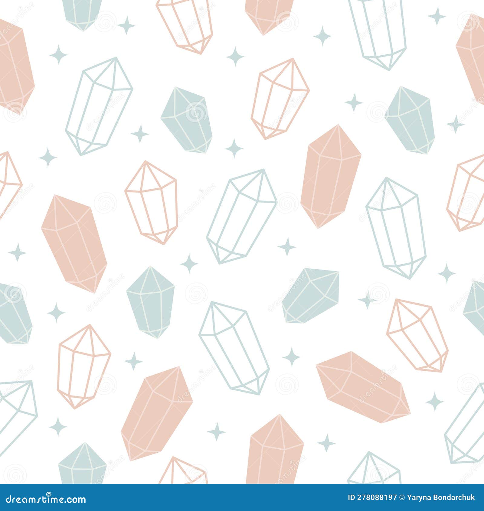 Crystal Seamless Pattern. Pastel Gemstones and Stars on White ...