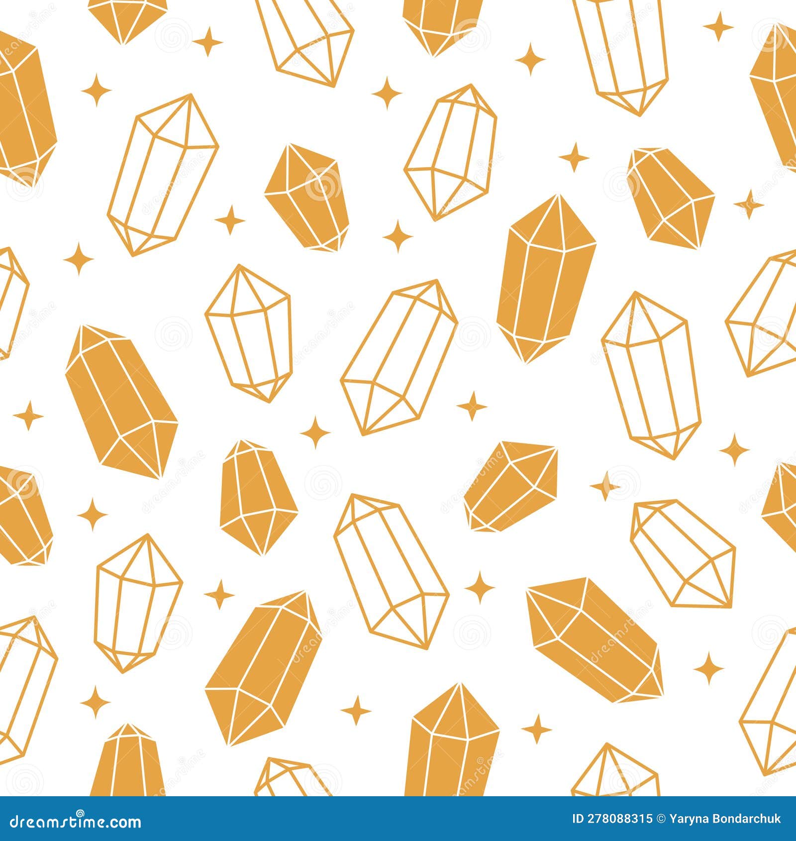 Crystal Seamless Pattern. Yellow Gemstones and Stars on White ...