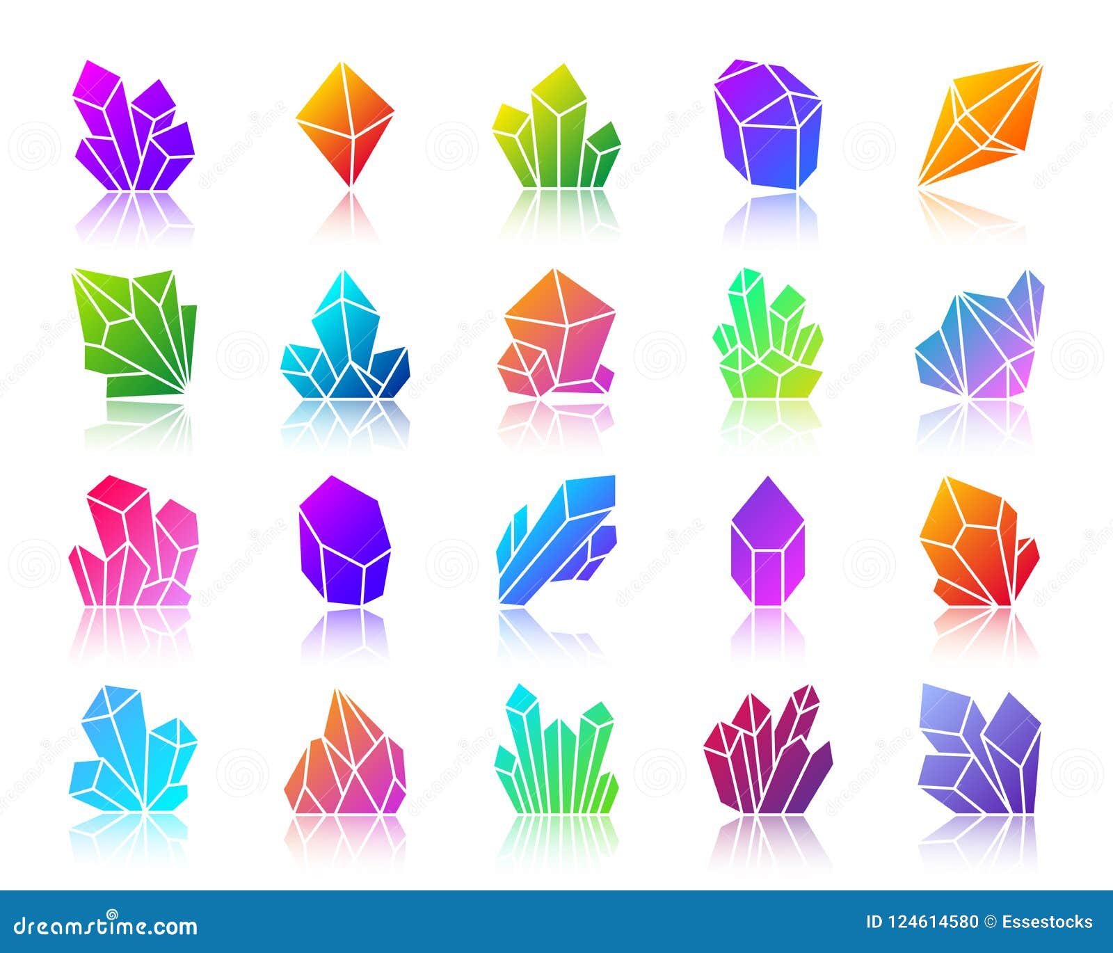 Crystal Simple Gradient Icons Vector Set Stock Vector - Illustration of ...