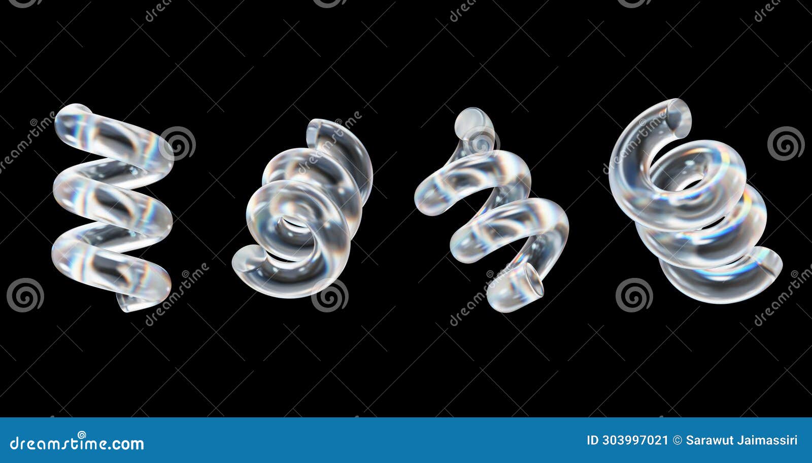 Crystal Spring Geometry Shape Set Isolated on Black Background 3d ...