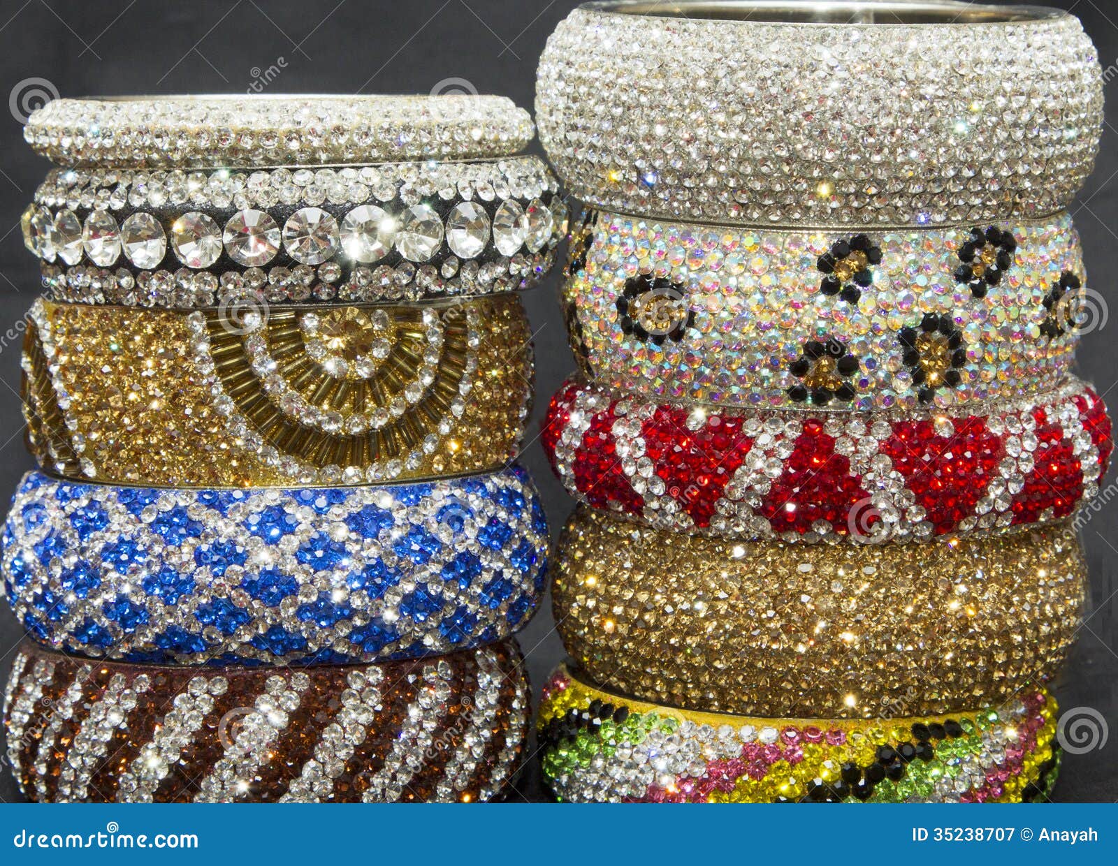 Crystal Stones Metal Bangles Set in a Pile Stock Image - Image of gift ...