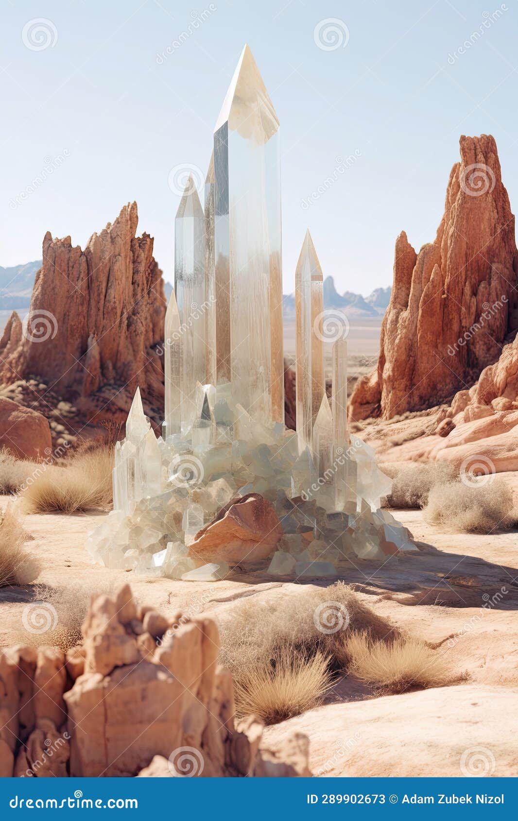 A Crystal Tower in a Desert Stock Illustration - Illustration of ...