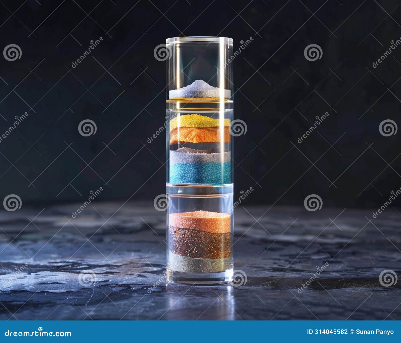 A Crystal Vial Filled with Different Layers of Colored Sand, Each Layer ...