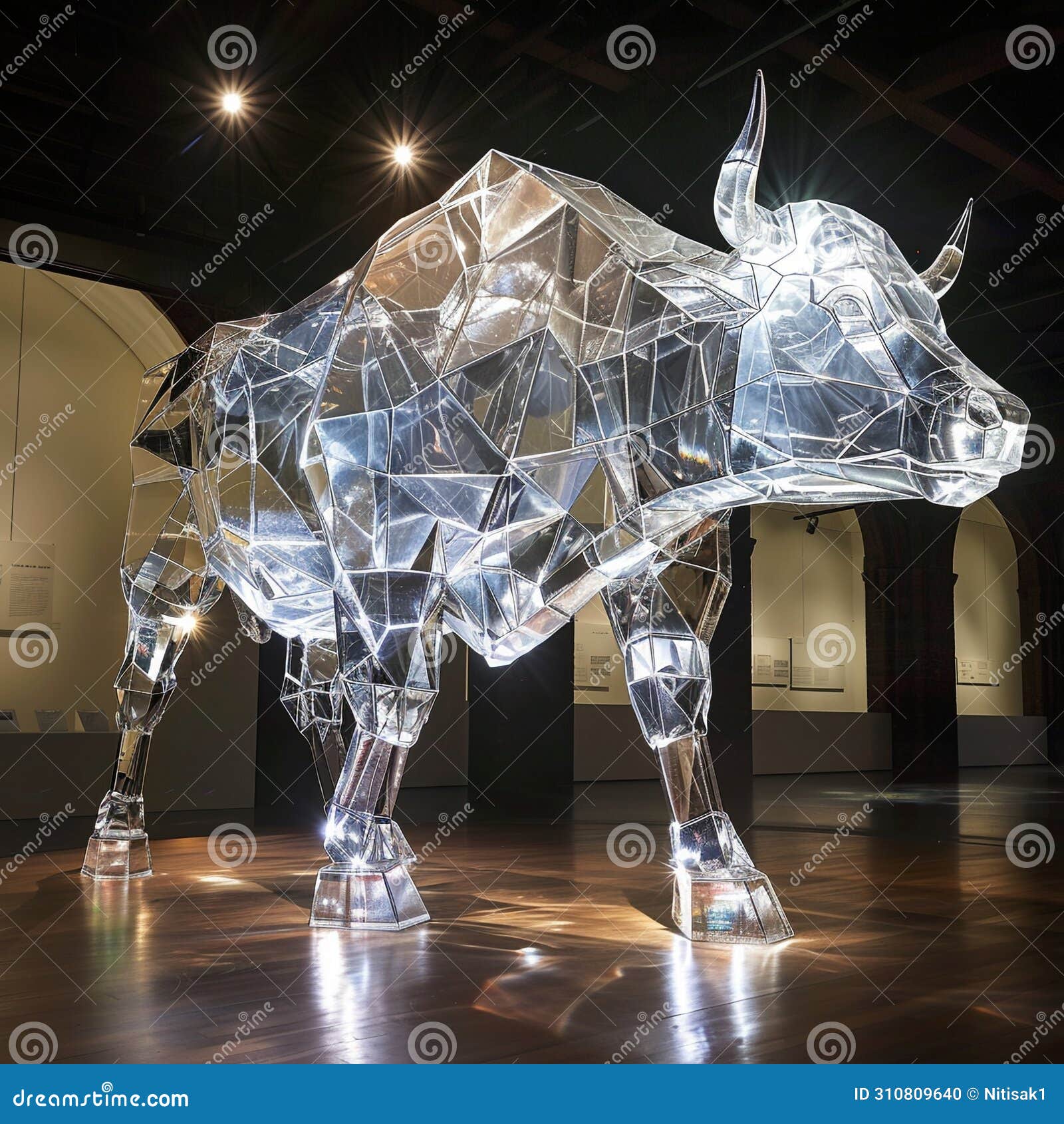 Crystalized Bull in a Museum of Future Extinct Species,generative Ai ...