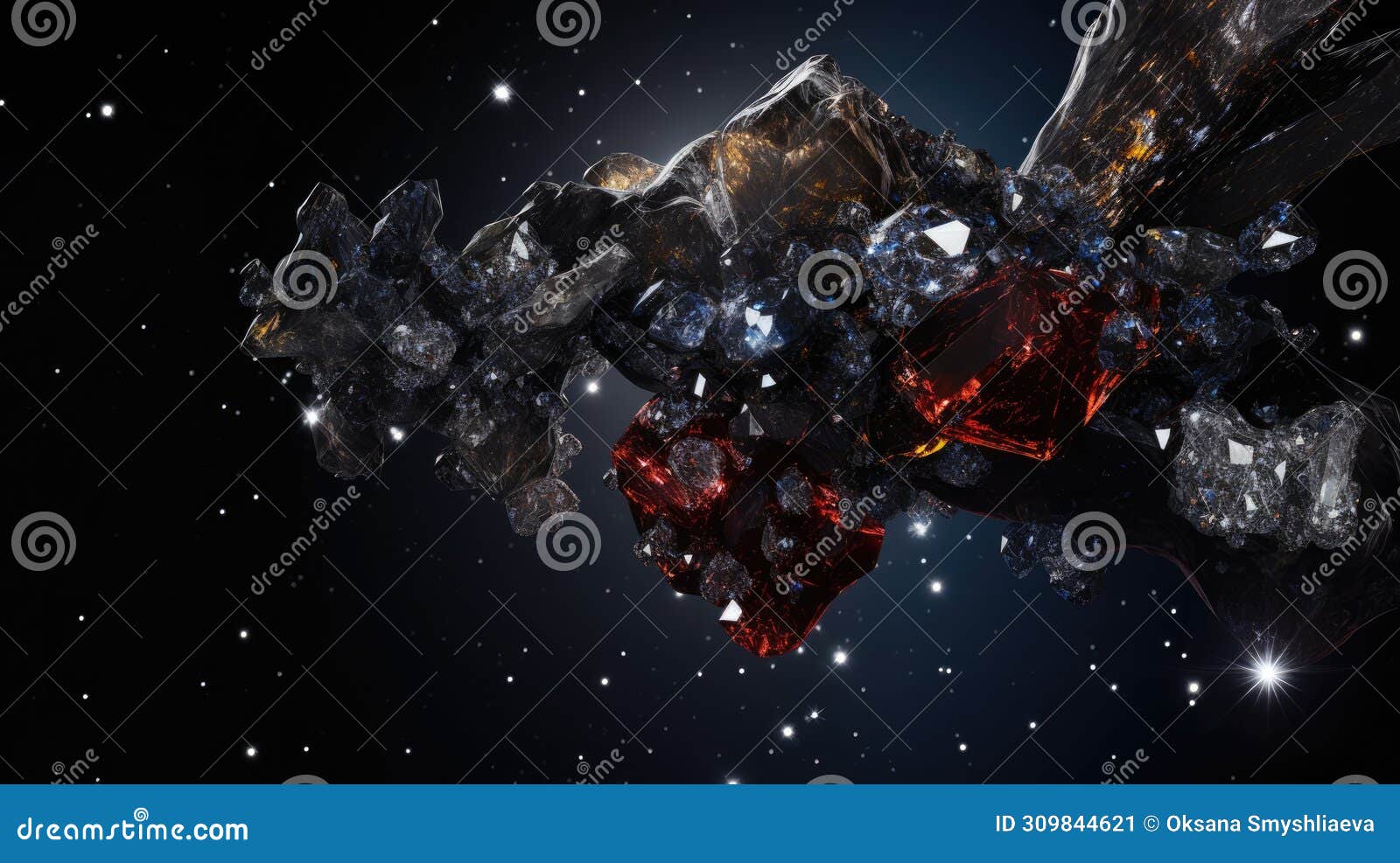 Crystalline Chaos in Space. Chaotic Cluster of Crystals Floating in the ...