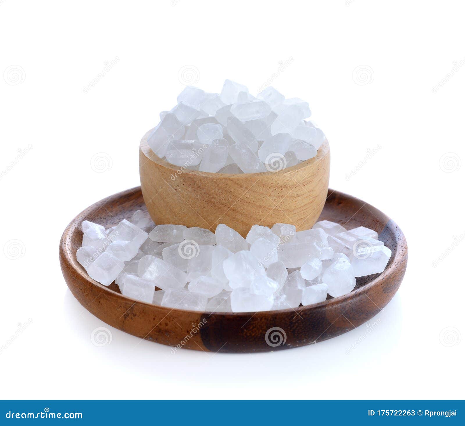 Crystalline Sugar in Wooden Bowl on White Stock Image - Image of ...