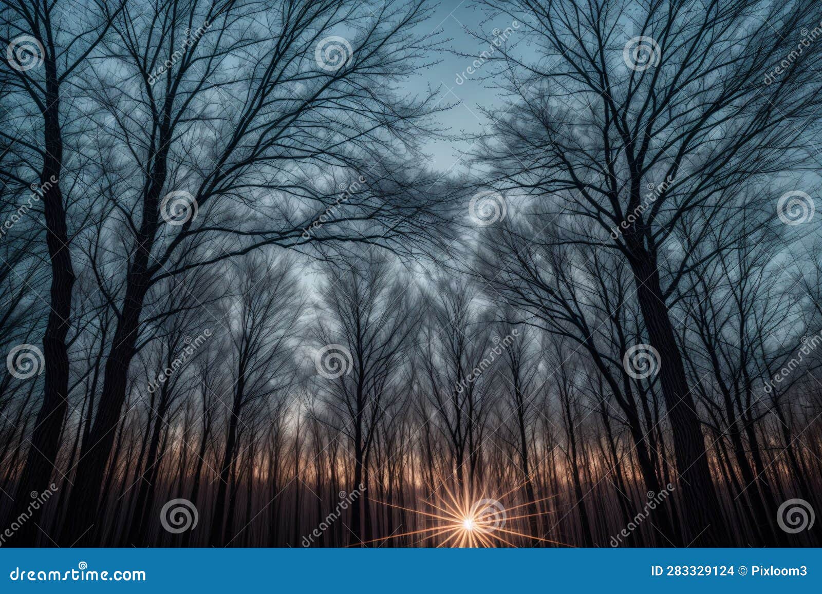 Crystalline Trees Sparkling in the Light of a Neon Sun Stock ...