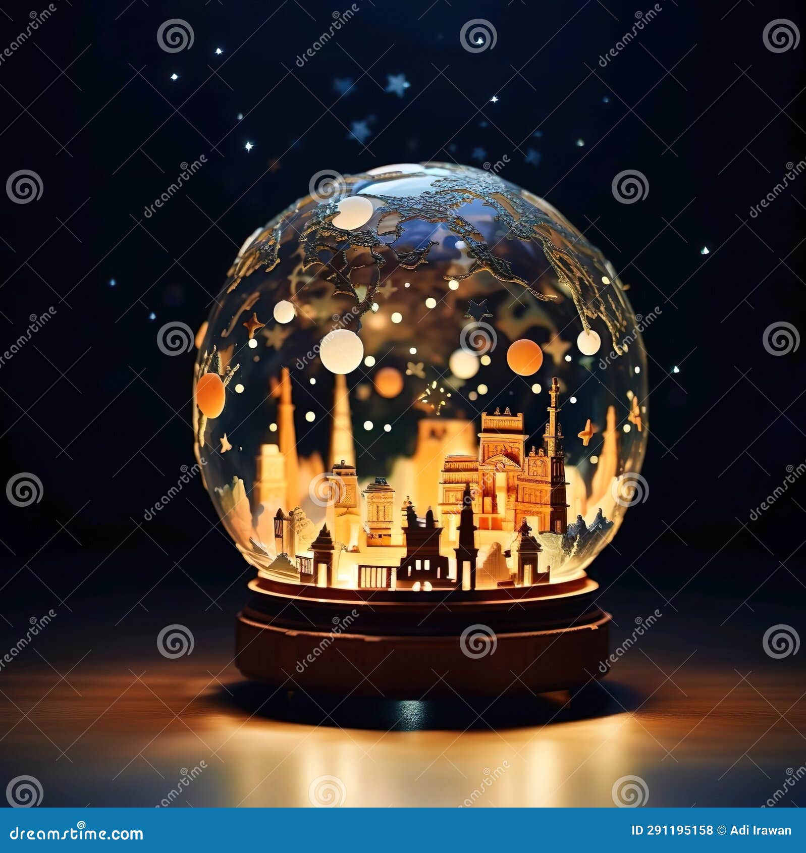 Crystals Ball of Ornament with City View Inside it Stock Illustration ...