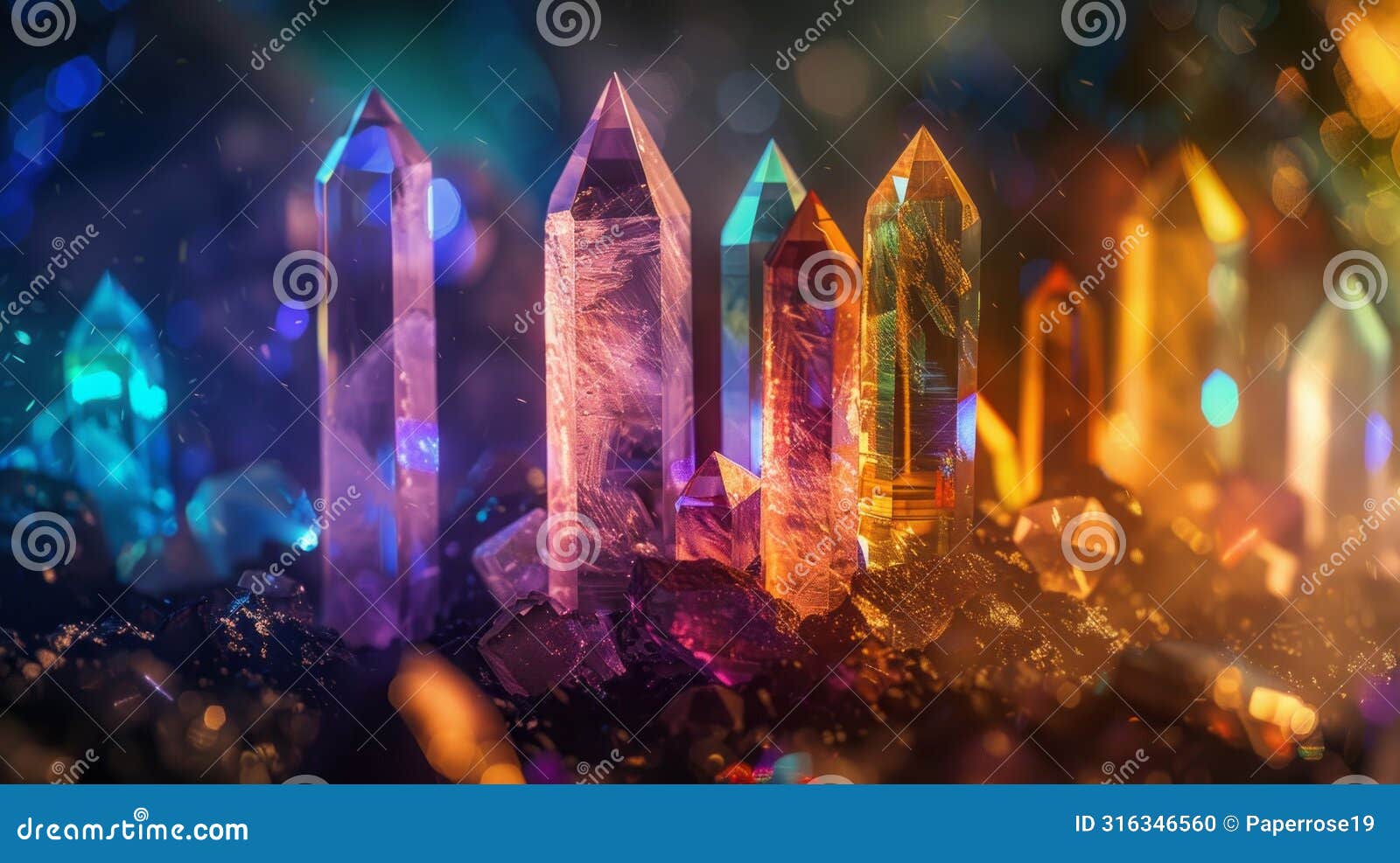 Crystals Bathed in Prism Light for Chakra Healing Stock Illustration ...