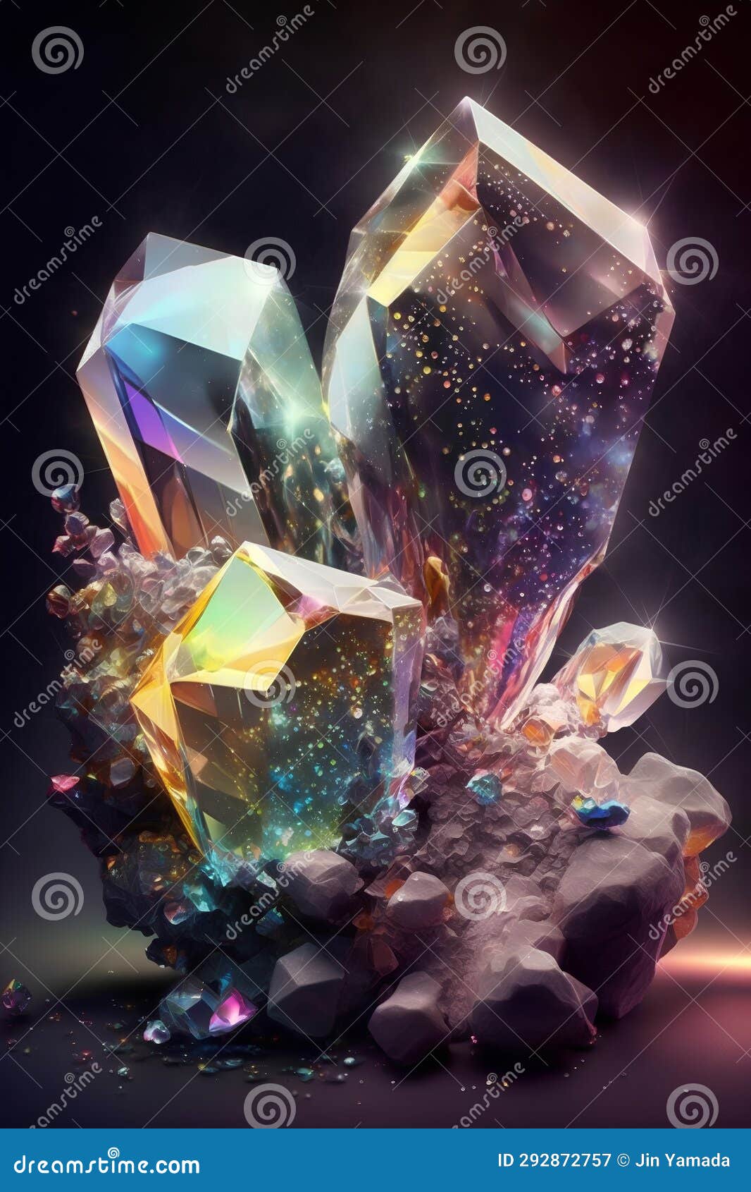 Crystals and Crystals on a Black Background. 3d Illustration Stock ...