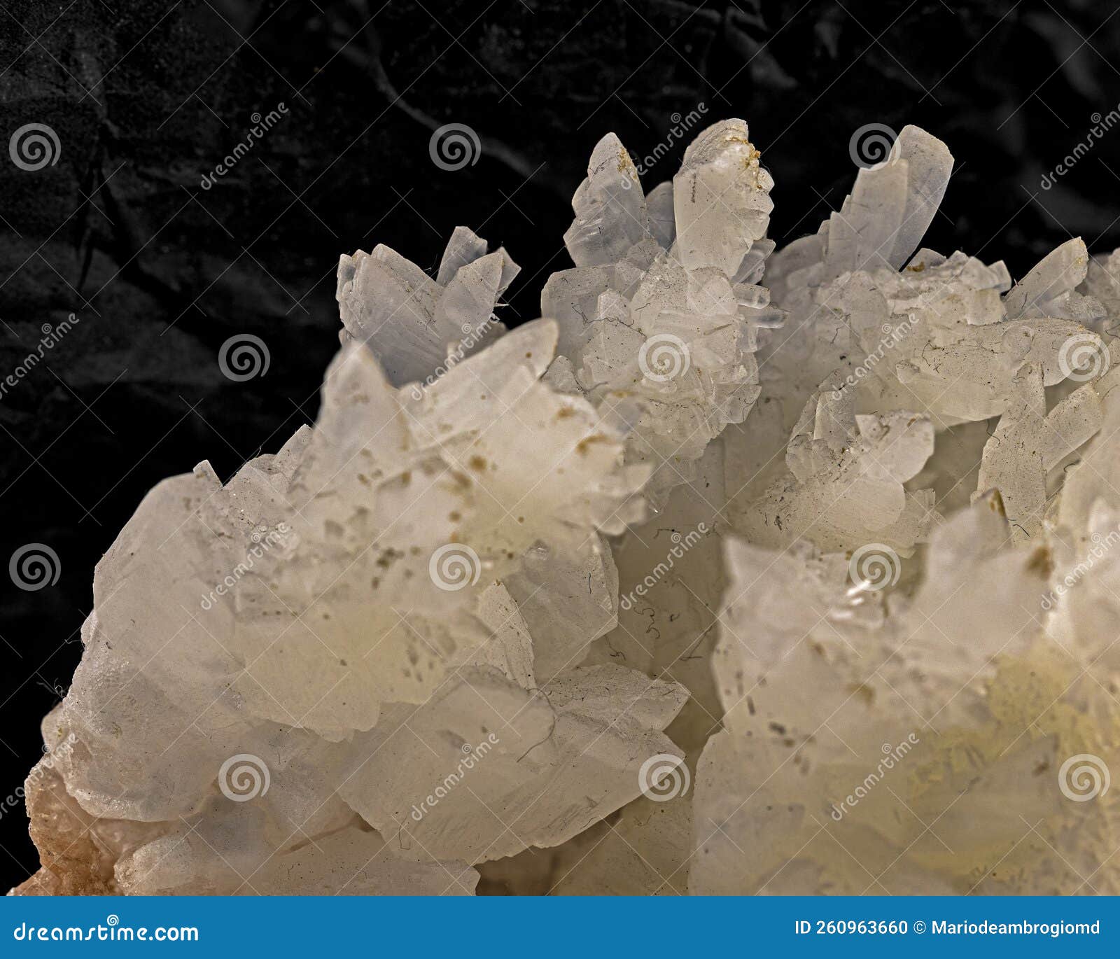 Crystals of Calcite Mineral Sample on Black Stock Photo - Image of ...
