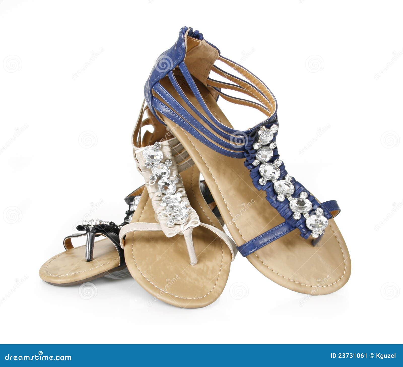 Crystals Decorated Flat Sandals Stock Image - Image of color ...