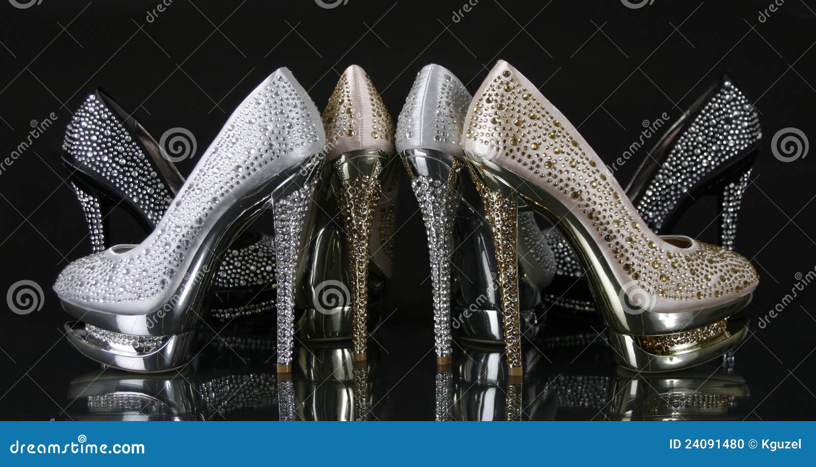 Crystals Encrusted Heel Shoes Collection Stock Photo - Image of glass ...