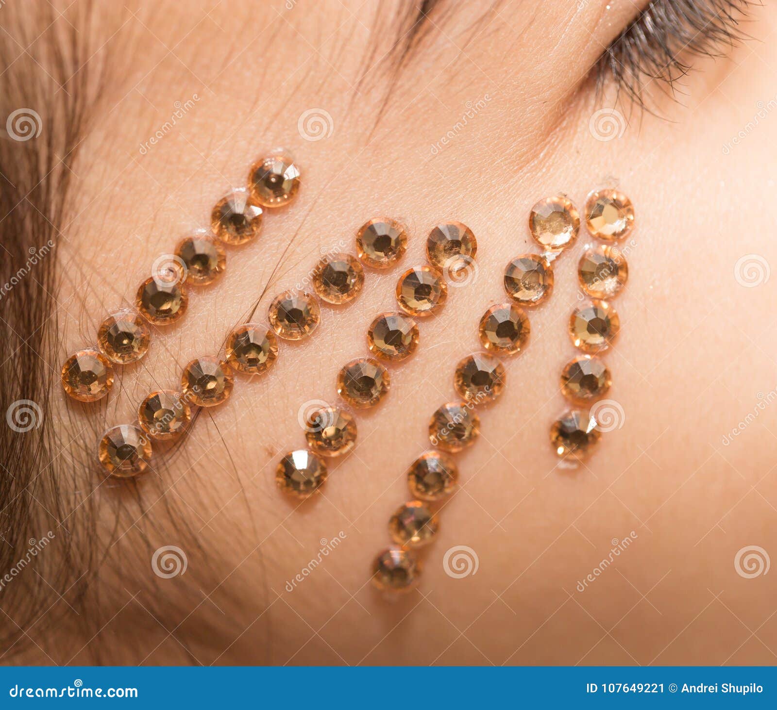Crystals on the face stock image. Image of model, eyes - 107649221