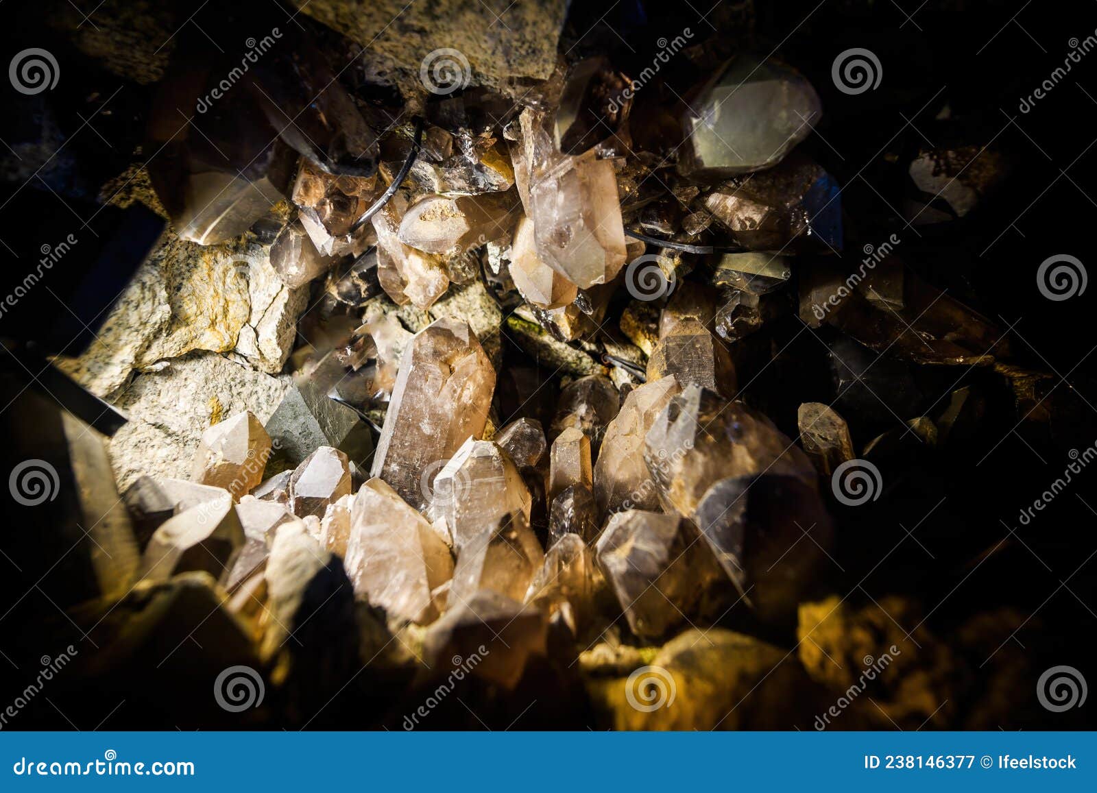 Crystals Inside Mountain Illuminated by Speleological Caving Editorial ...