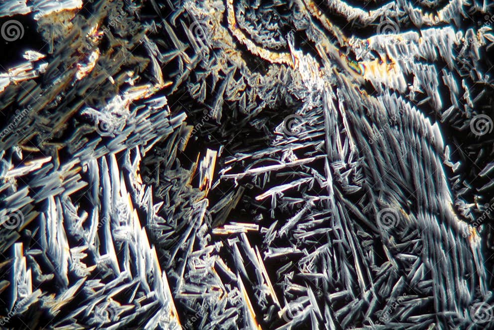 Crystals of Potassium Nitrate Under the Microscope Stock Image - Image ...