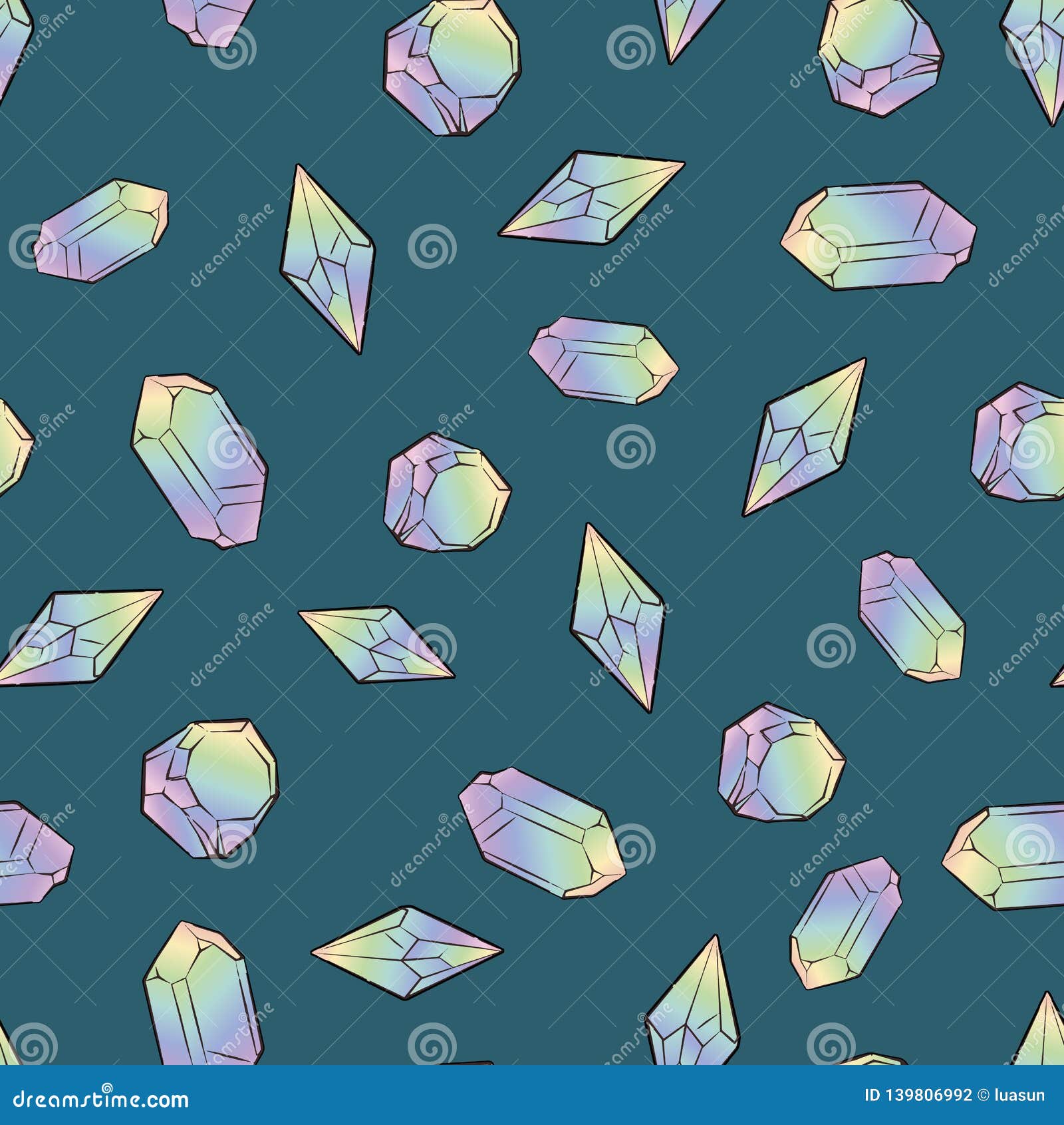 Crystals Rainbow Colorful and Diamonds Seamless Pattern Stock Vector ...