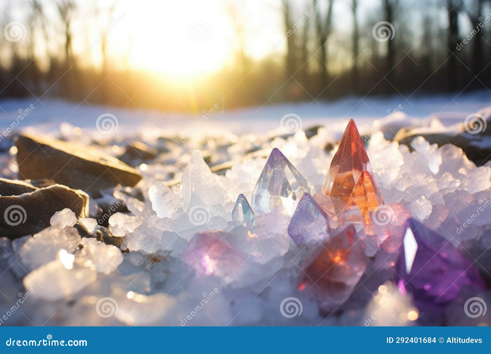 Crystals Scattered on Snowy Ground Under Pale Sunlight Stock Photo ...
