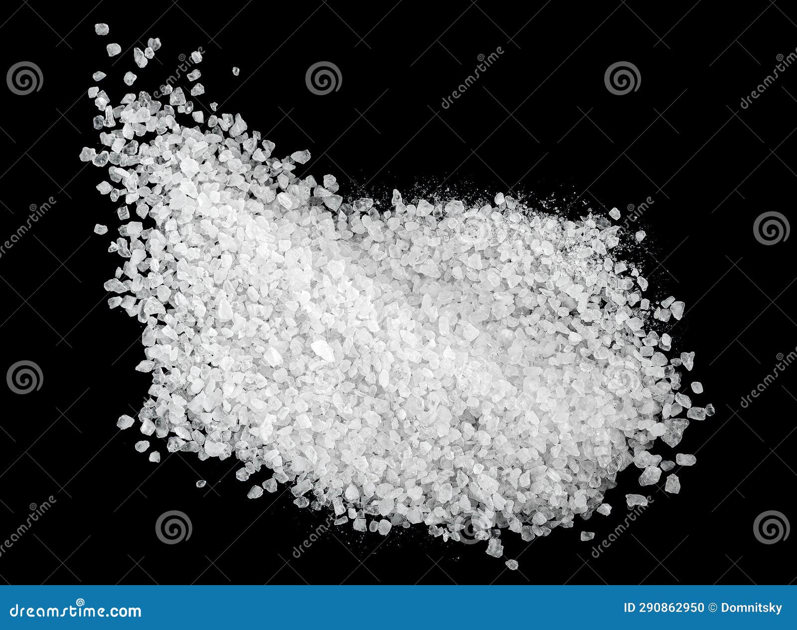 Crystals of Sea Salt on Black Background, Top View. Pile of Salt Stock ...