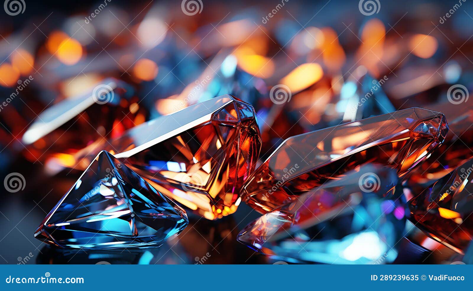 Crystals Shimmering in Blue, Red Colors, Neon Background Stock ...