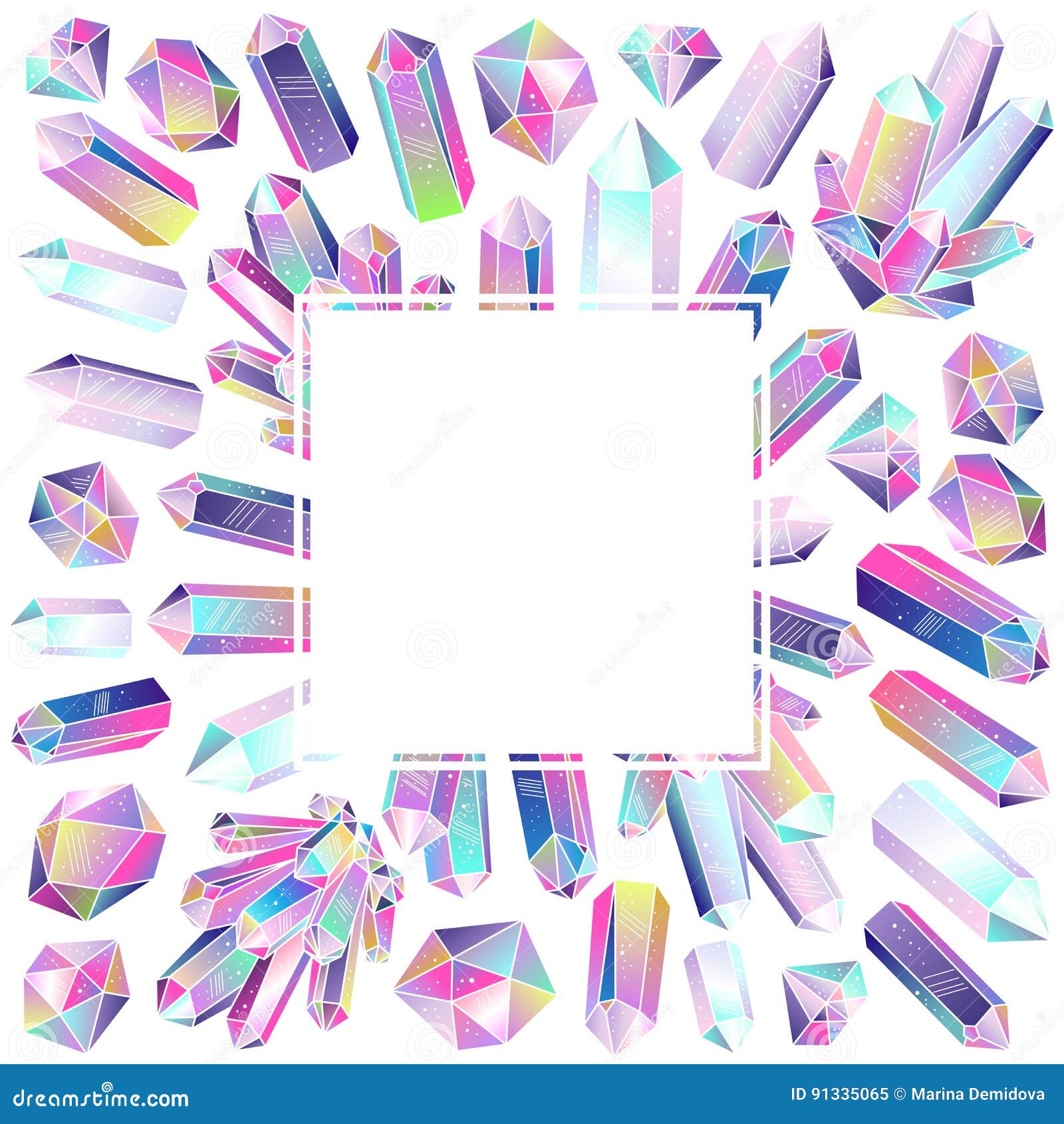 Crystals Square Round Frame Isolated Vector Stock Vector - Illustration ...