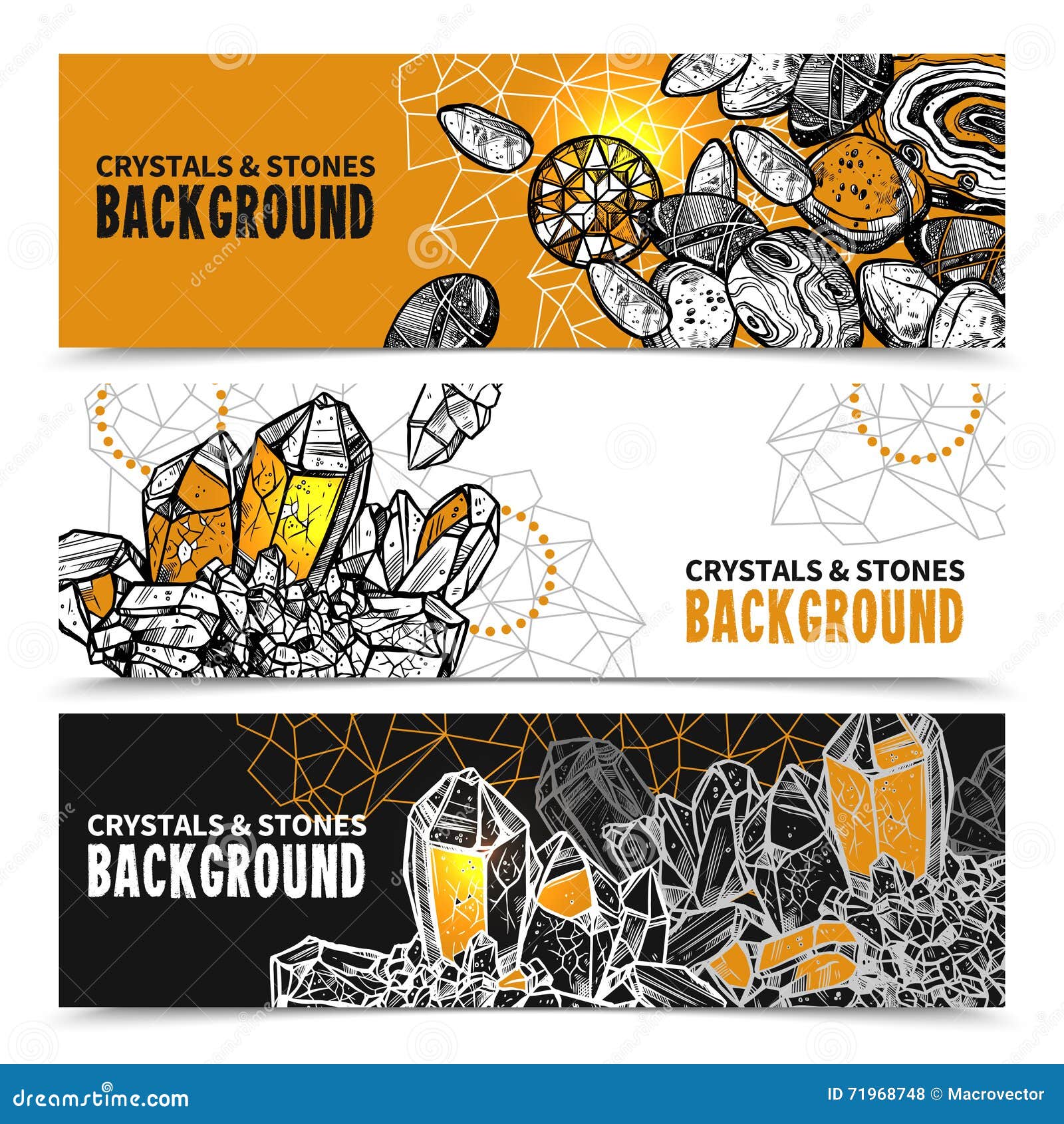 Crystals and Stones Horizontal Banners Set Stock Vector - Illustration ...