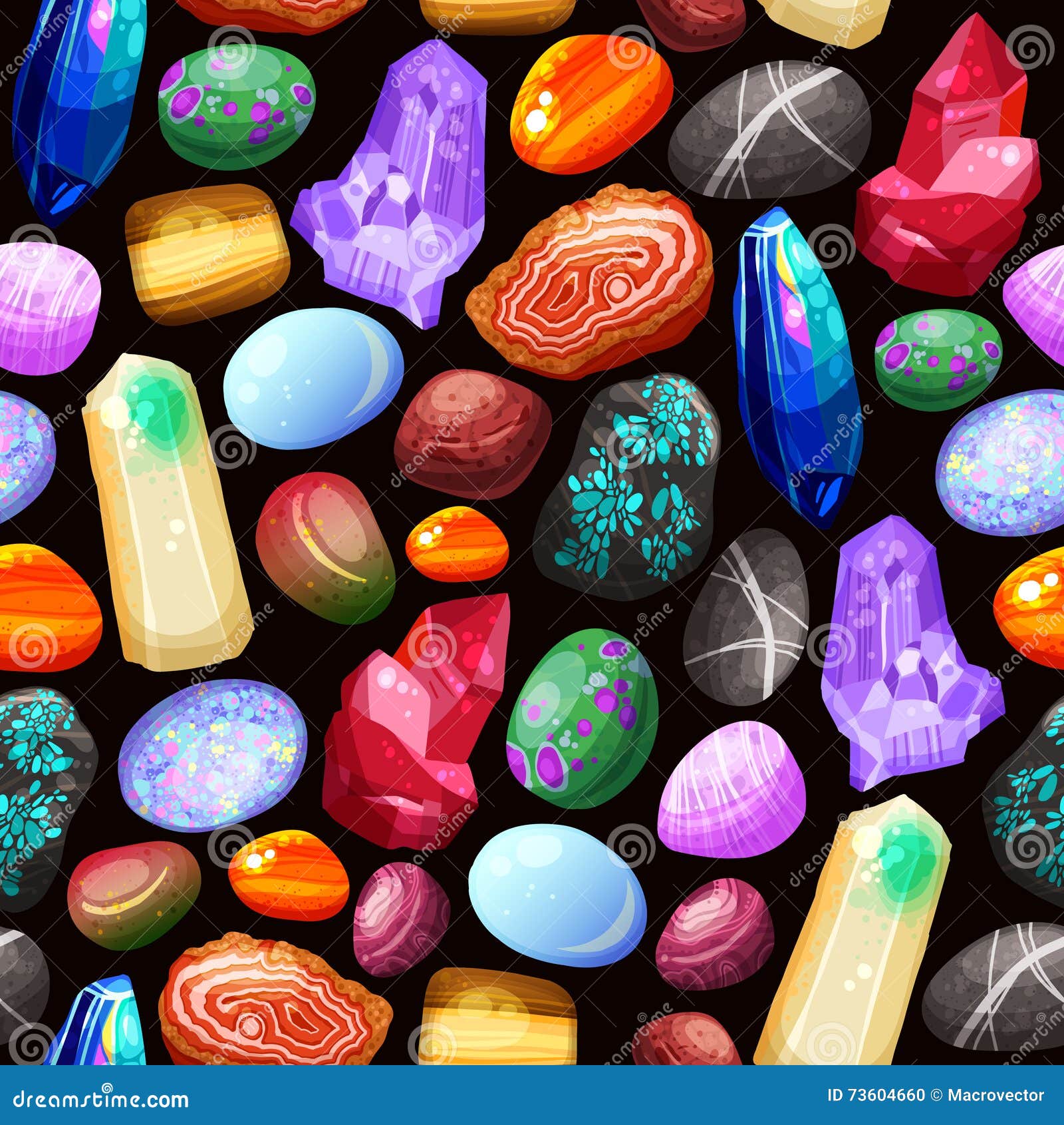Crystals Stones Rocks Seamless Pattern Stock Vector - Illustration of ...