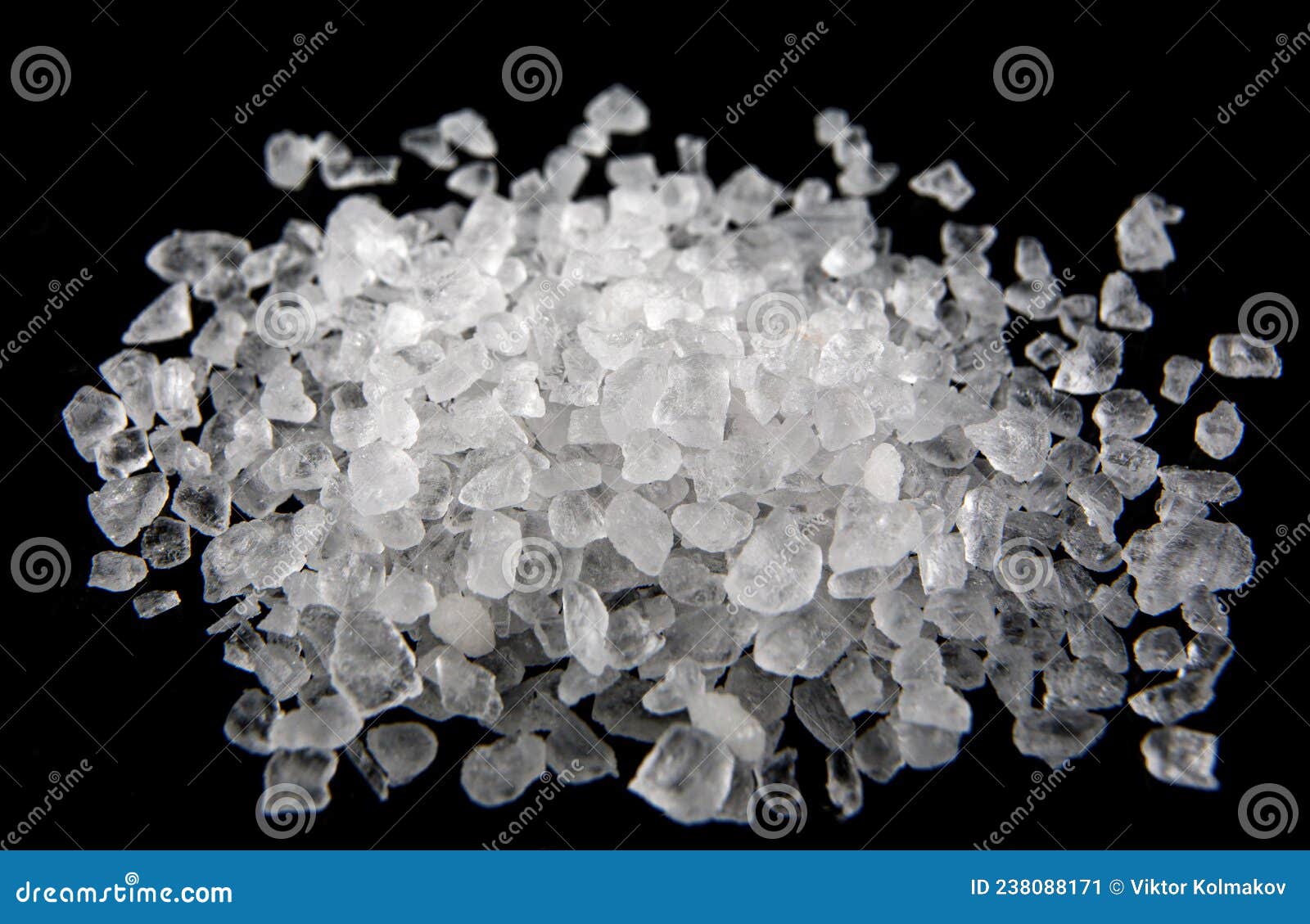 Crystals of White Sea Salt Isolated on Black Background Stock Image ...