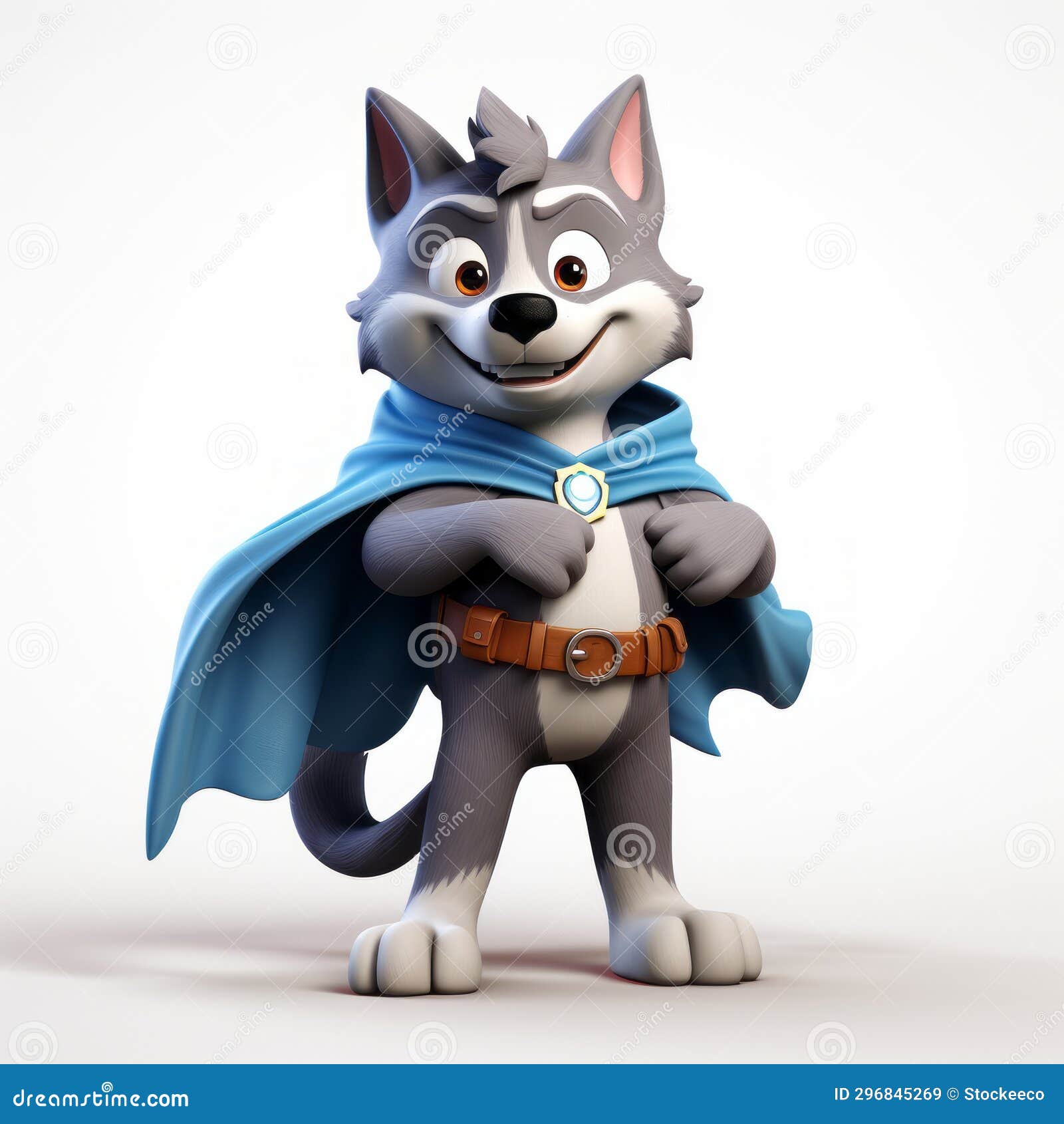 Quirky Cartoonish Grey Wolf Hero with Blue Cape - Bryce 3d Stock ...