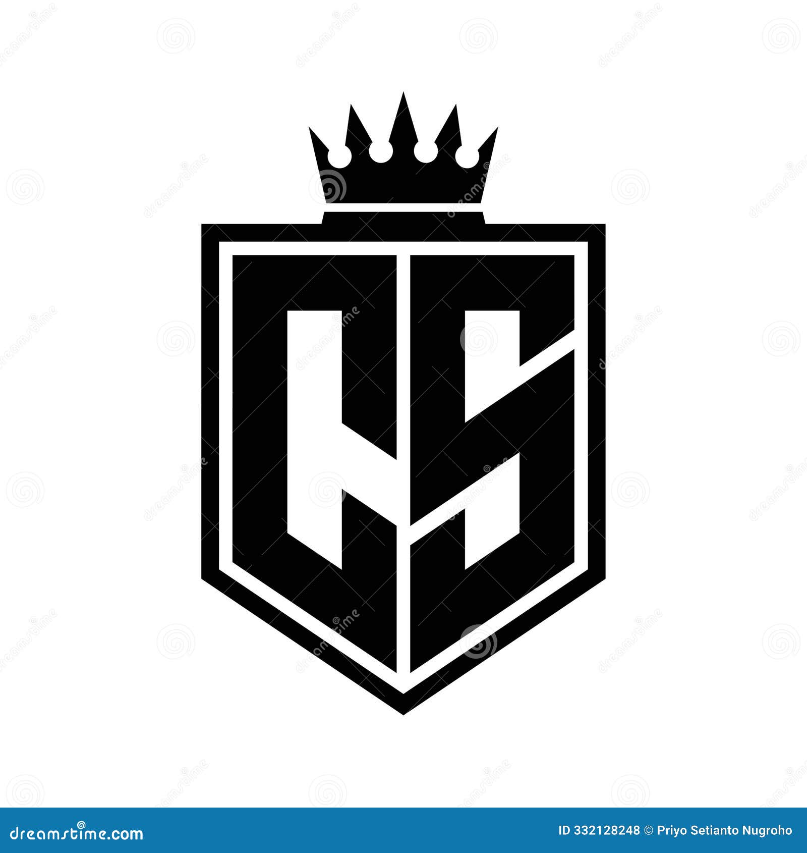 CS Logo Monogram Bold Shield Geometric Shape with Crown Outline Black ...