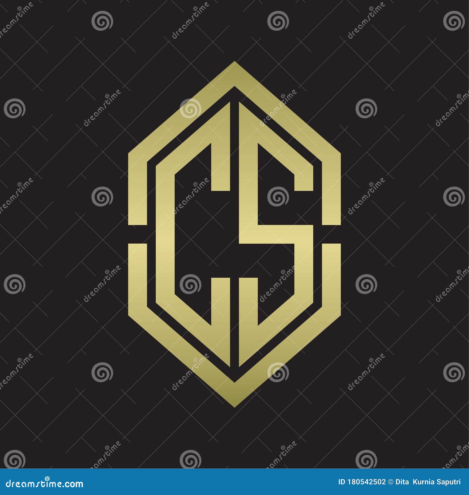 CS Logo Monogram with Hexagon Shape and Outline Slice Style with Gold ...