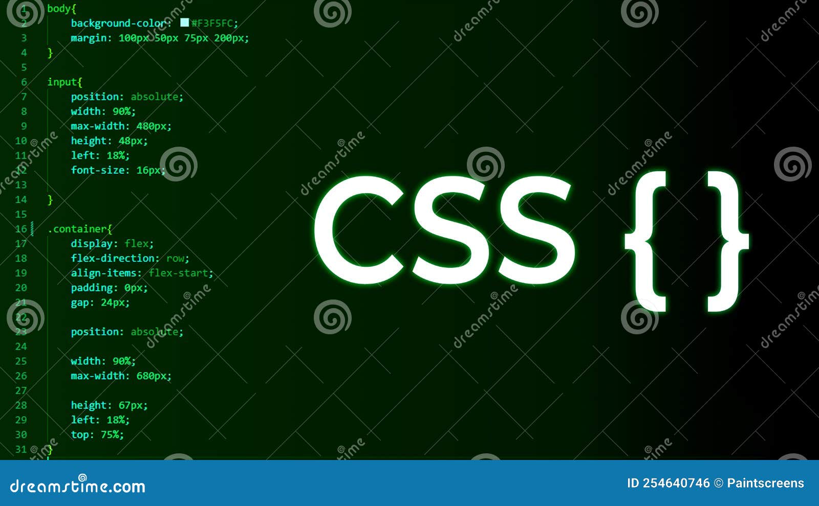 Css Code On Dark Background In Code Editor And Word Stock Illustration Illustration Of Font
