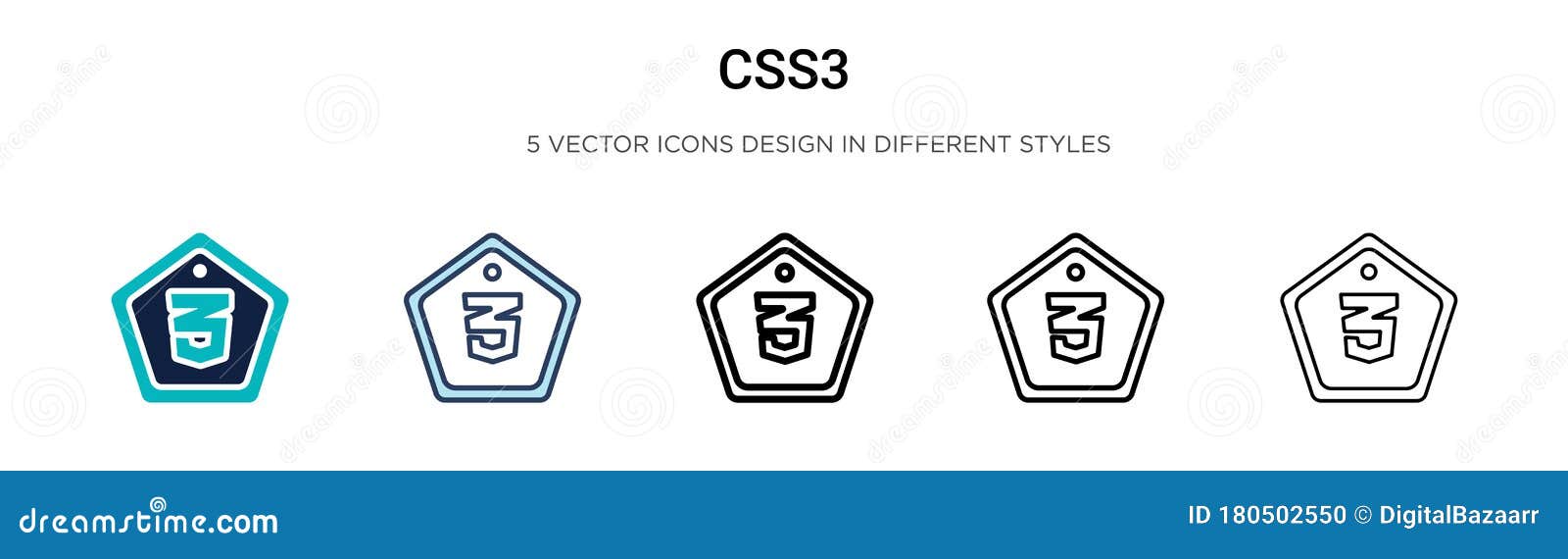 Css3 Icon In Filled Thin Line Outline And Stroke Style Vector Illustration Of Two Colored And
