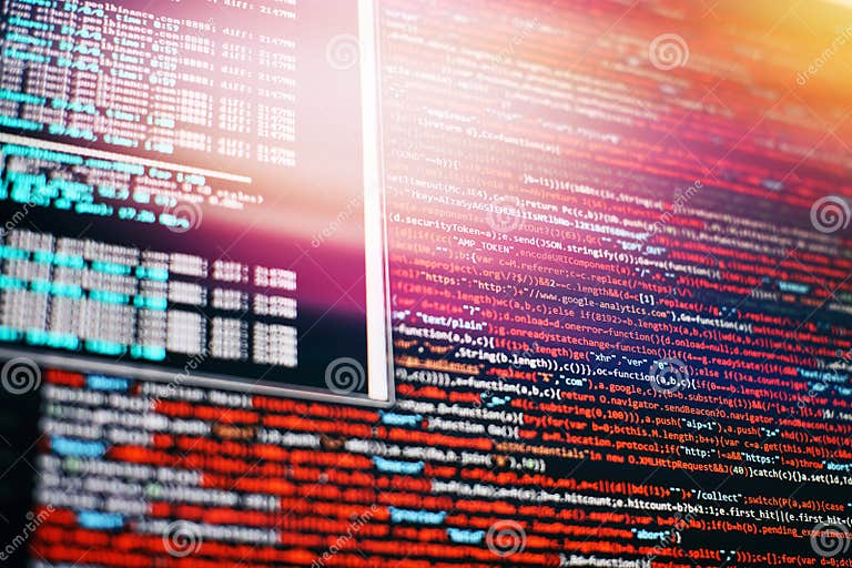 CSS, JavaScript and HTML Usage. Monitor Closeup of Function Source Code ...