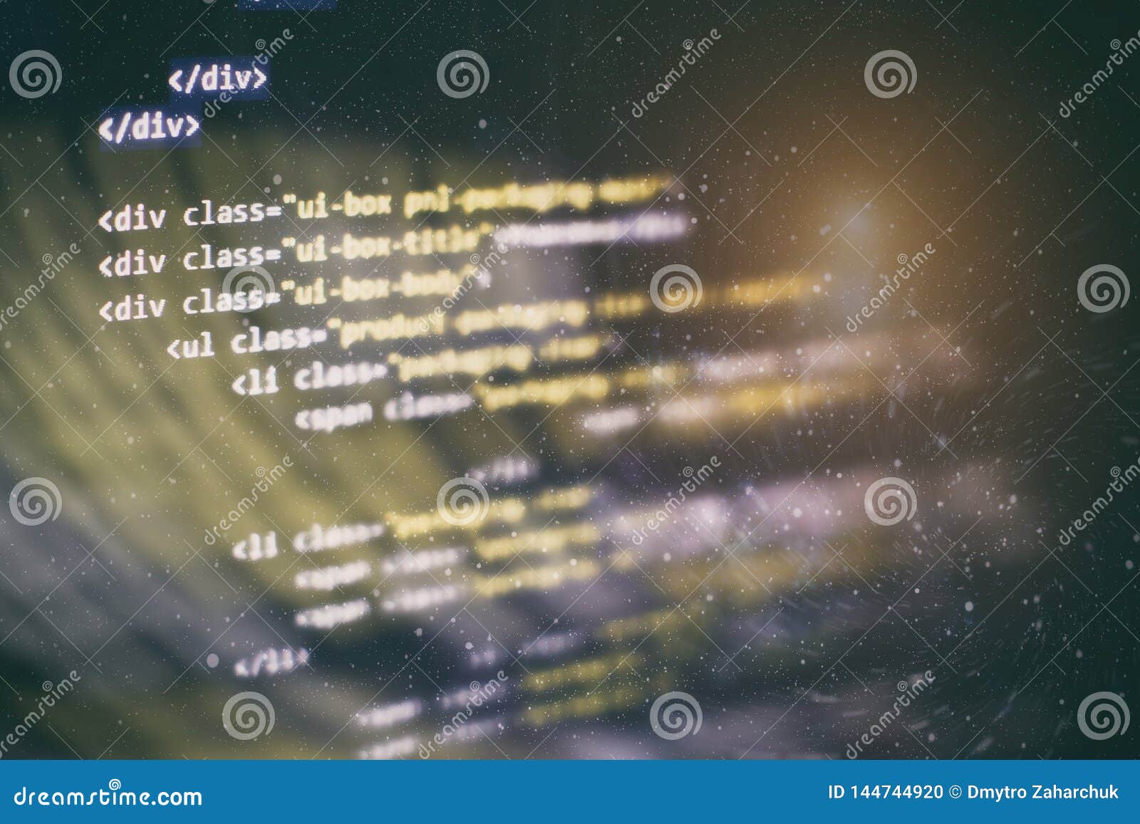 CSS, JavaScript and HTML Usage. Monitor Closeup of Function Source Code. Abstract it Technology ...