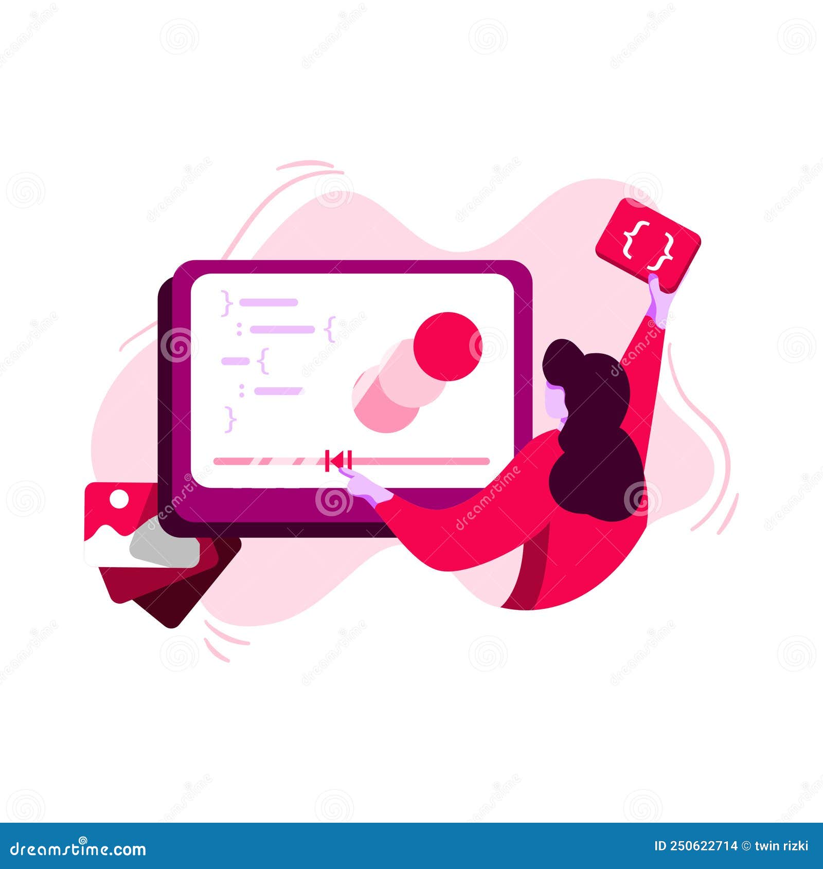 Css Keyframes Icon Illustration Vector For Video Editor Concept On Woman Making Animation Using