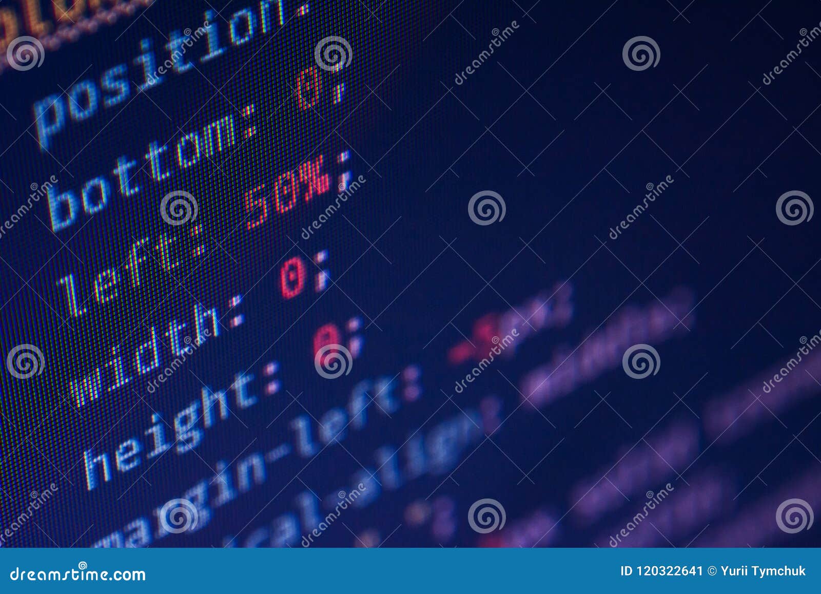 Css Markup on Blue Background, Close Up Stock Image - Image of coding ...