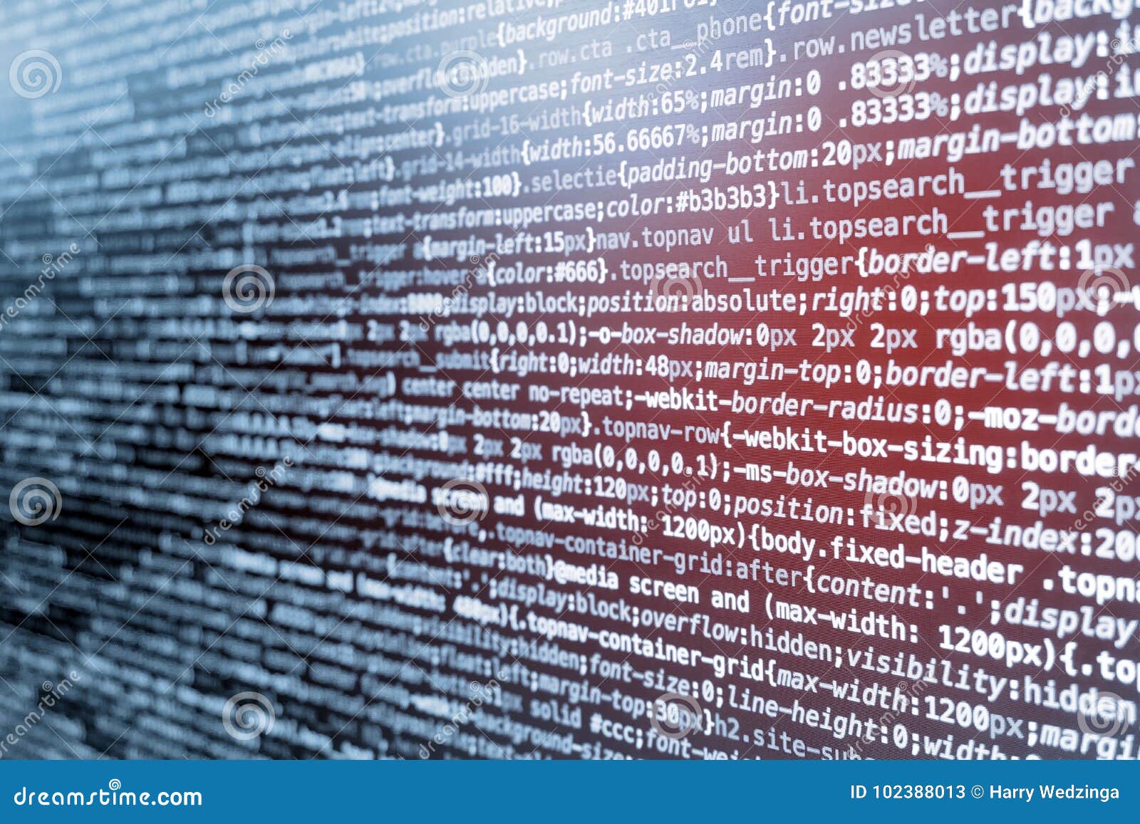 CSS Programming Code on Screen in Blue Tones and Red Light Leak Stock ...