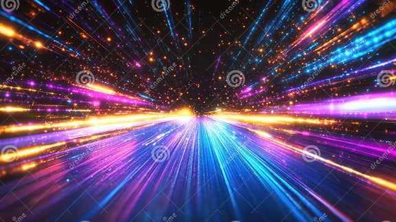 CSS Reboot Day Vibrant Light Streaks in Dynamic Space Explosion with Colorful Particles Stock ...