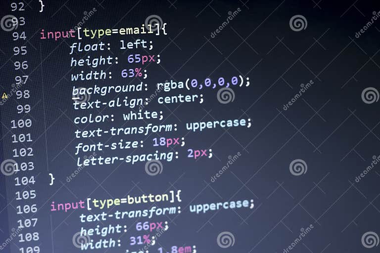 CSS Stylesheet Code. Computer Programming Source Code Abstract Screen of Web Developer. Digital ...