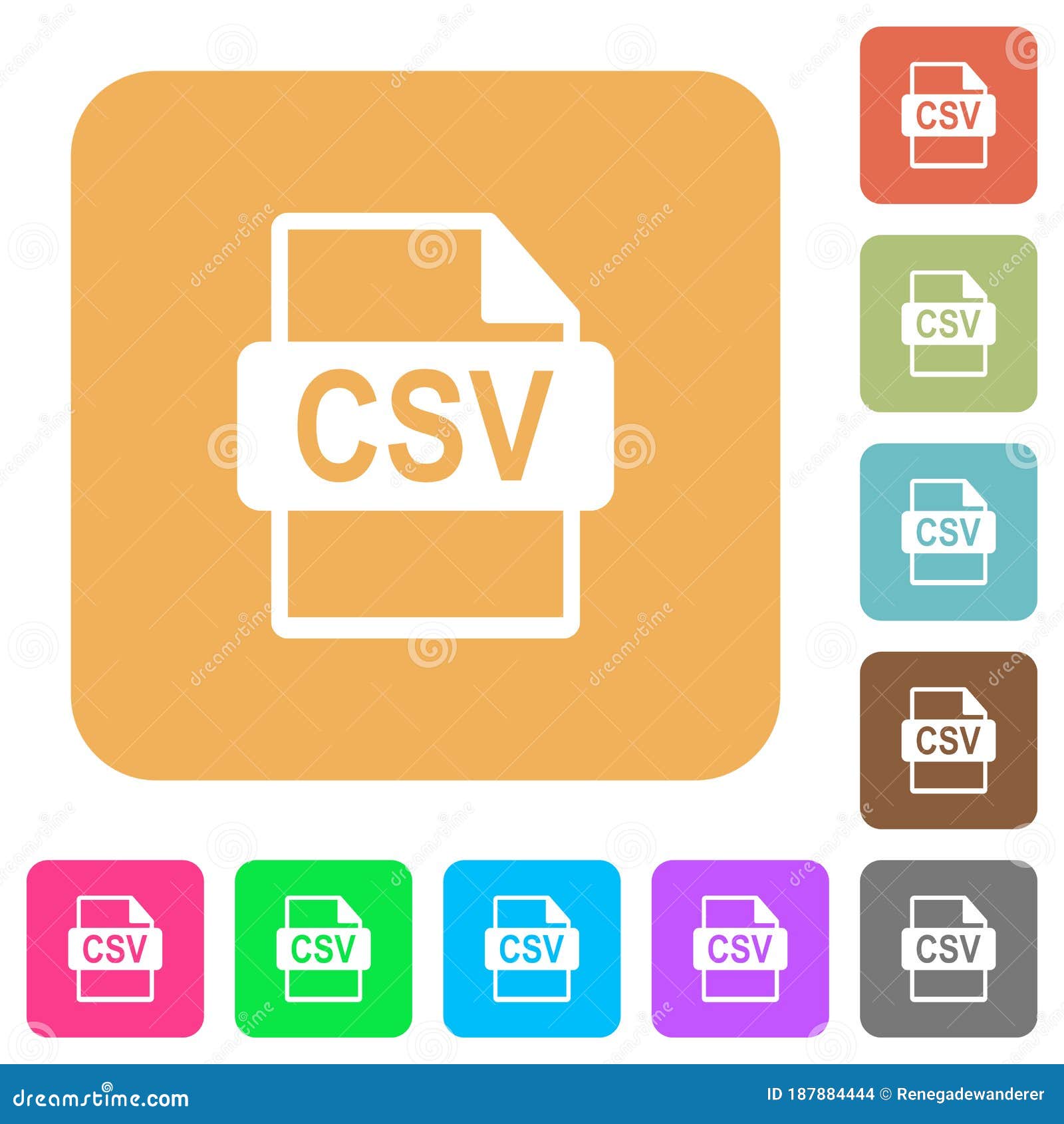 CSV File Format Rounded Square Flat Icons Stock Vector - Illustration ...