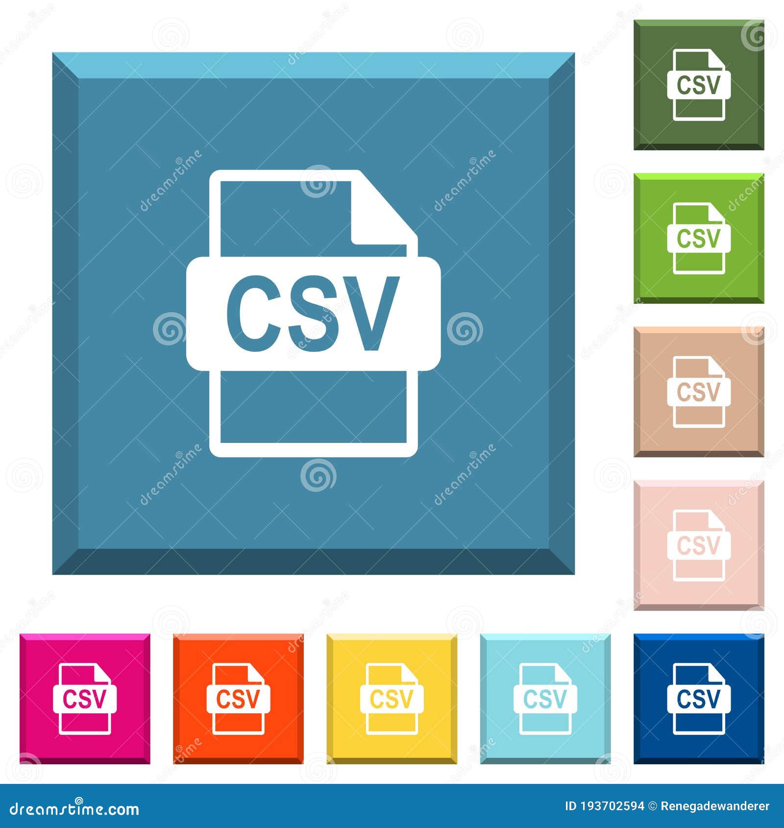 CSV File Format White Icons on Edged Square Buttons Stock Illustration ...