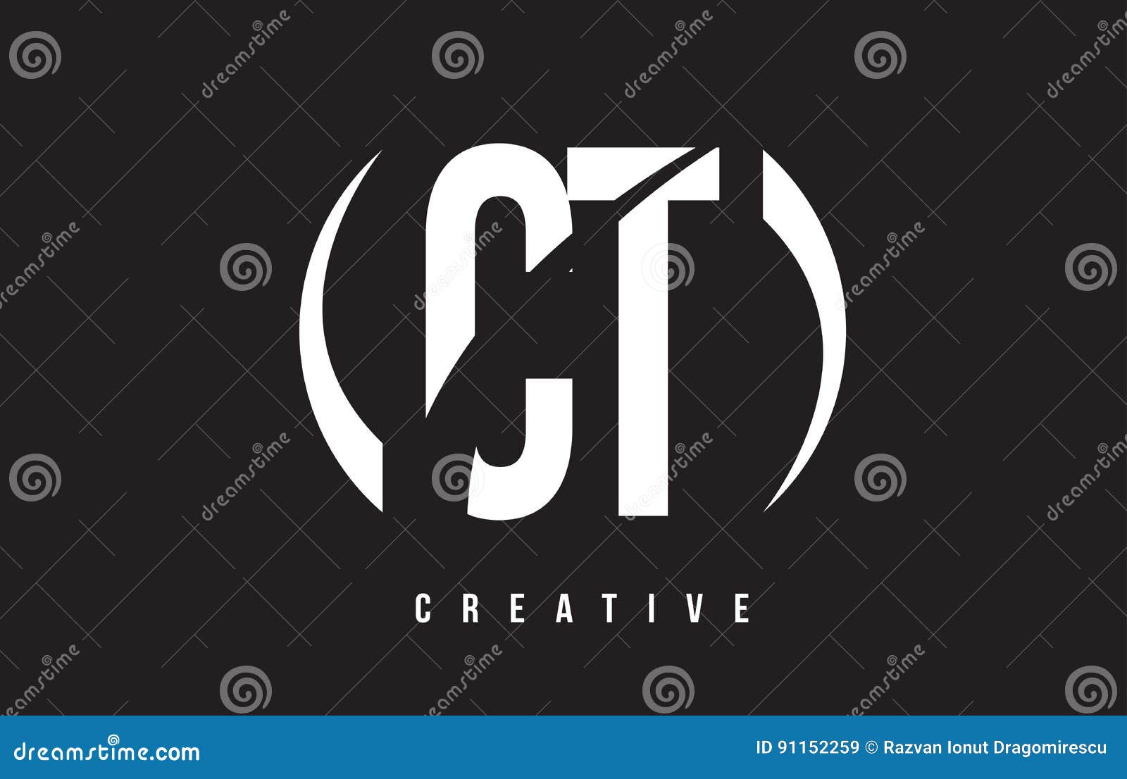 CT C T White Letter Logo Design with Black Background. Stock Vector ...