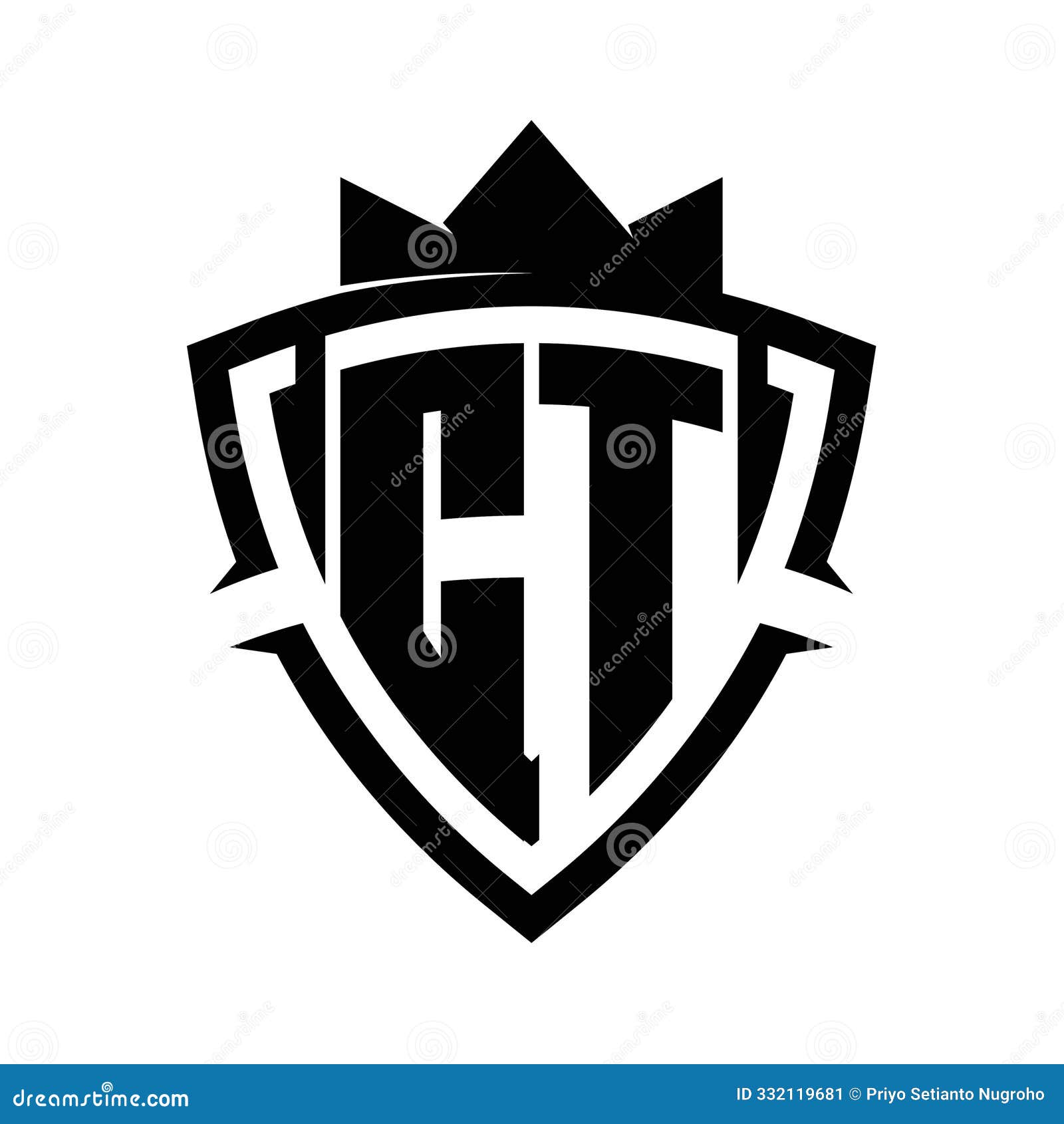 CT Letter Bold Monogram Triangle Curve Shield Shape with Crown Black ...