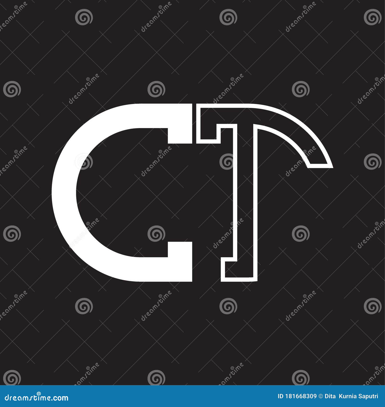 CT Letter Logo Monogram with Oval Shape Negative Space Design Template ...