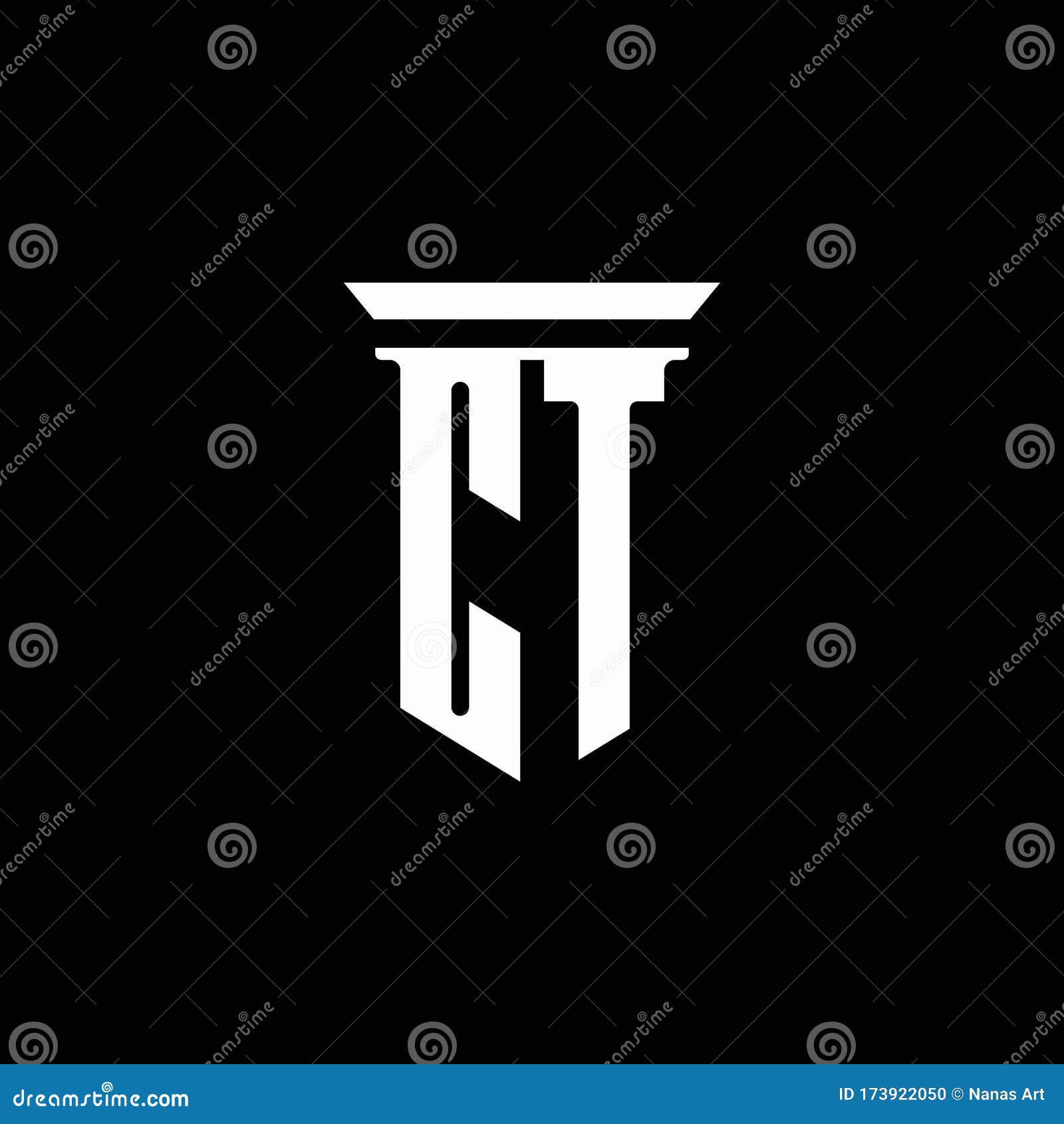 CT Monogram Logo with Emblem Style Isolated on Black Background Stock ...