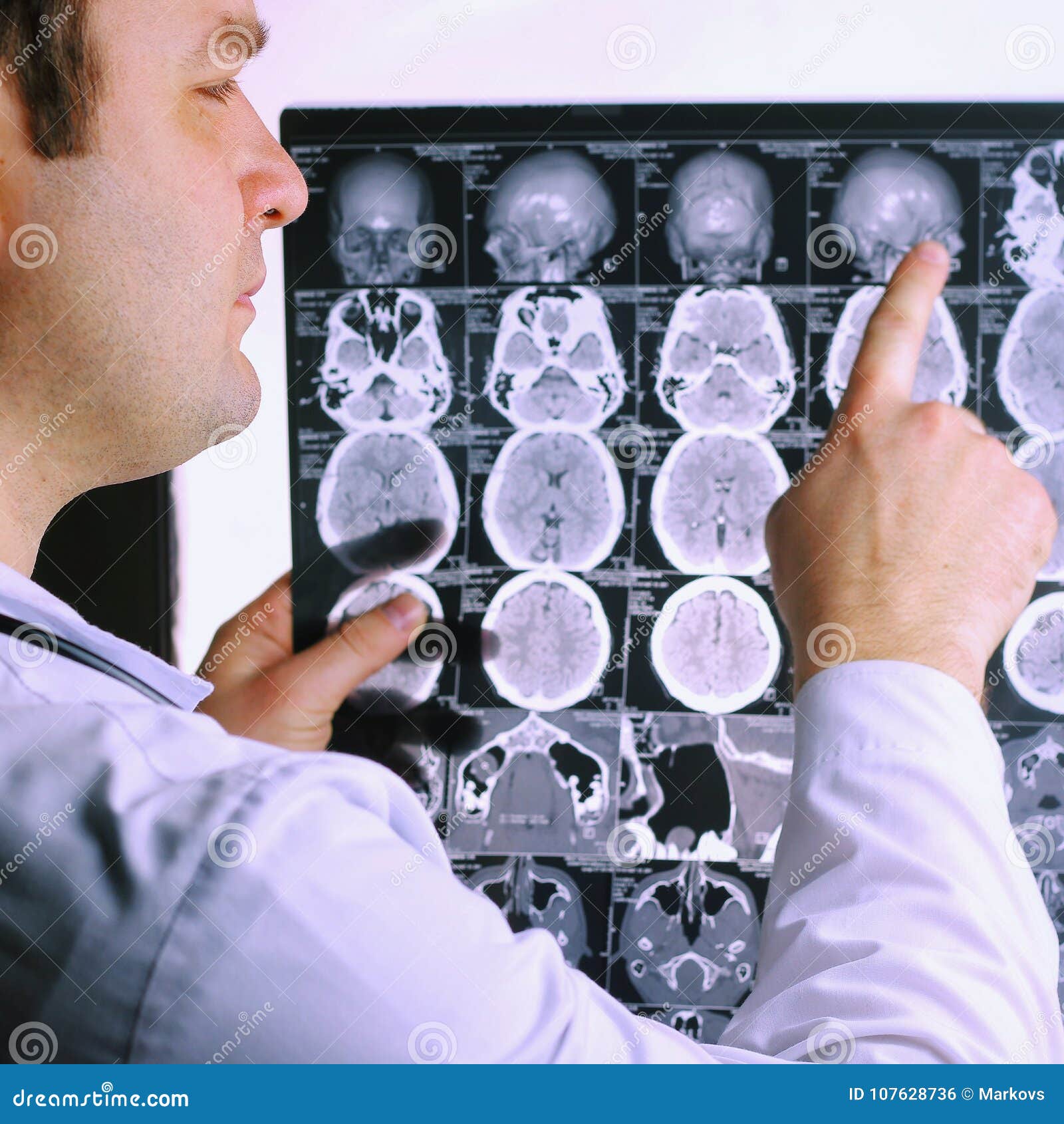 CT Scan Of The Brain. MRI Of The Brain. Doctor, Looking At The ...