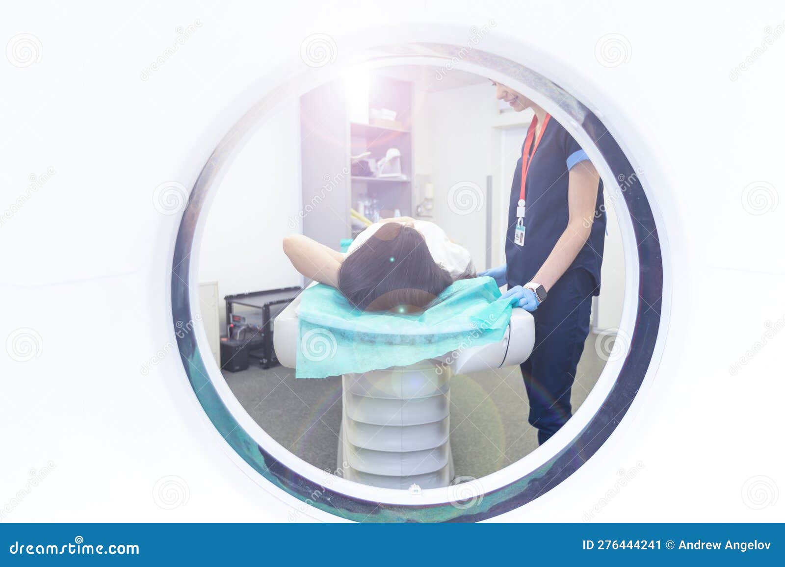 CT Scan Technologist Overlooking Patient in Computed Tomography Scanner ...
