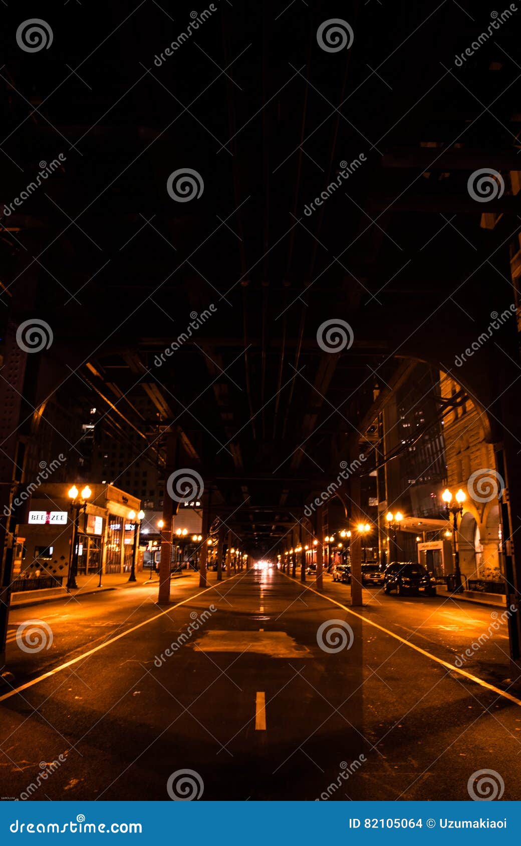 CTA Train in Chicago at Night in Nightlife Style Stock Photo - Image of ...