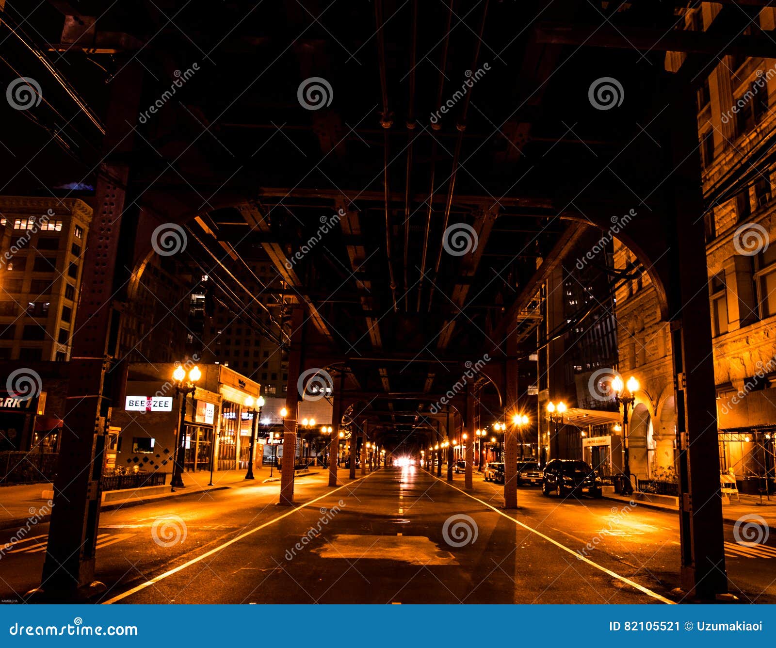 CTA Train in Chicago at Night in Nightlife Style Stock Image - Image of ...